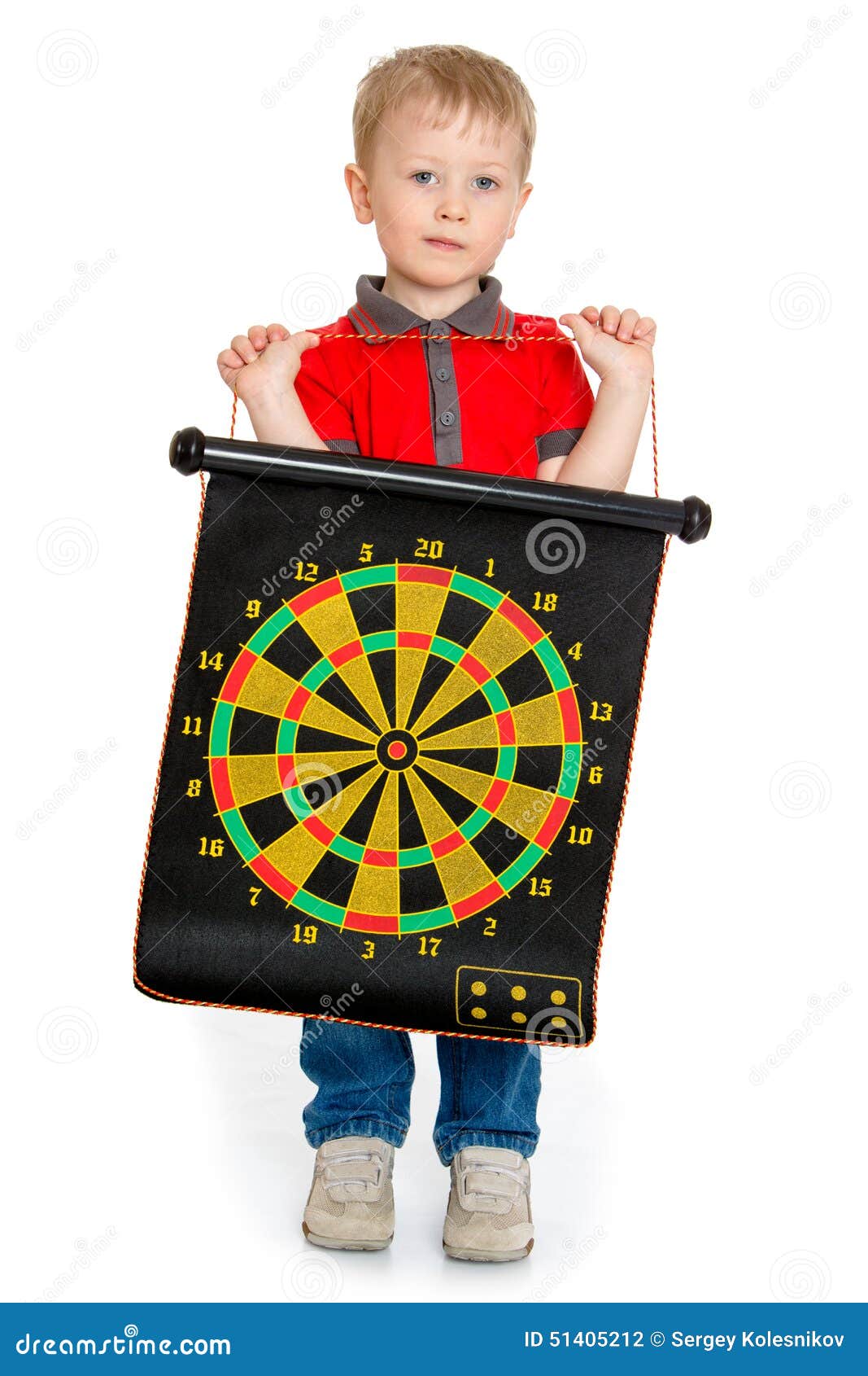 Little Boy Holding a Target for Darts Stock Photo - Image of studio ...