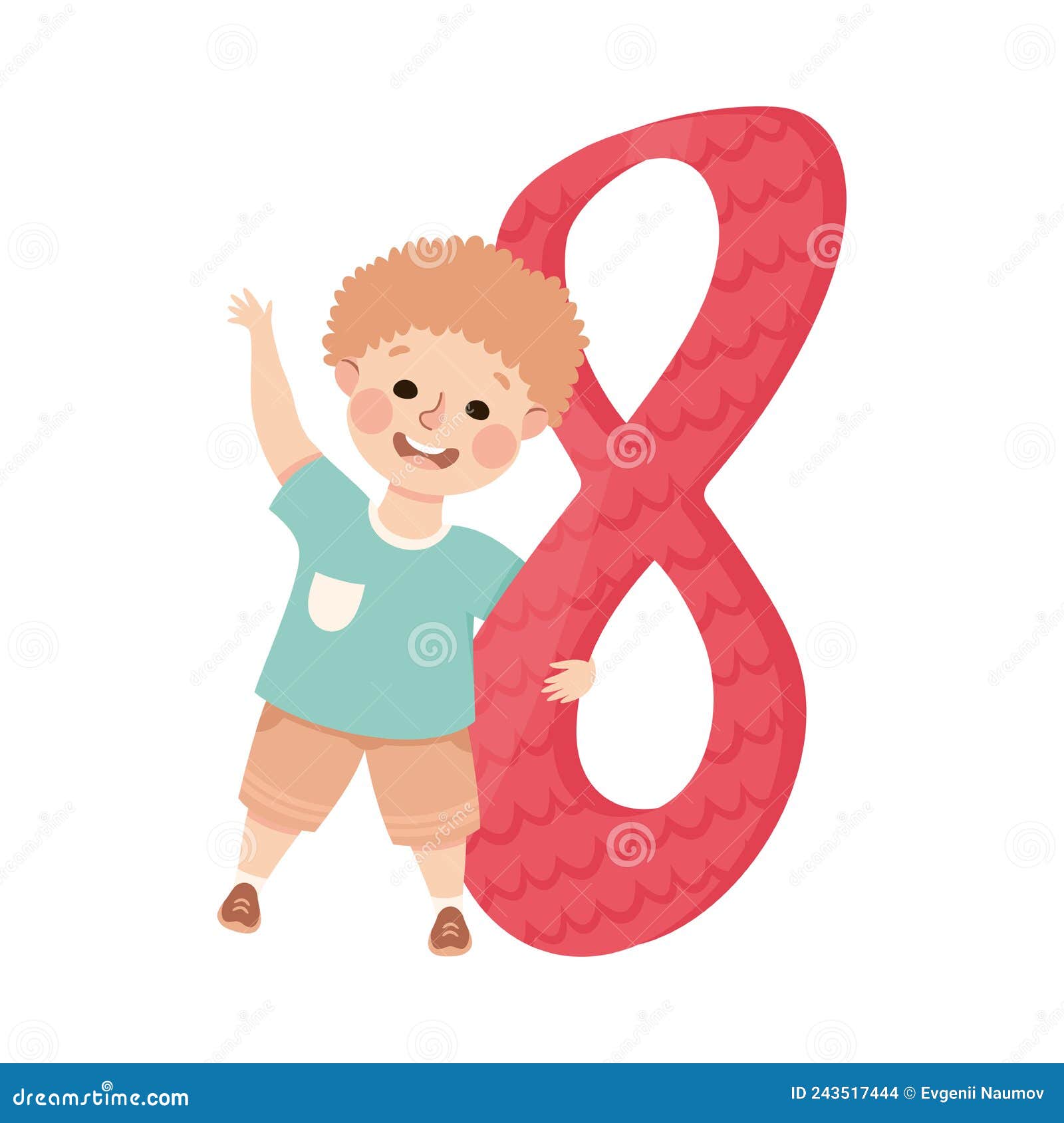 Little Boy with Huge Number Eight or Numeral Learning Basic Counting ...