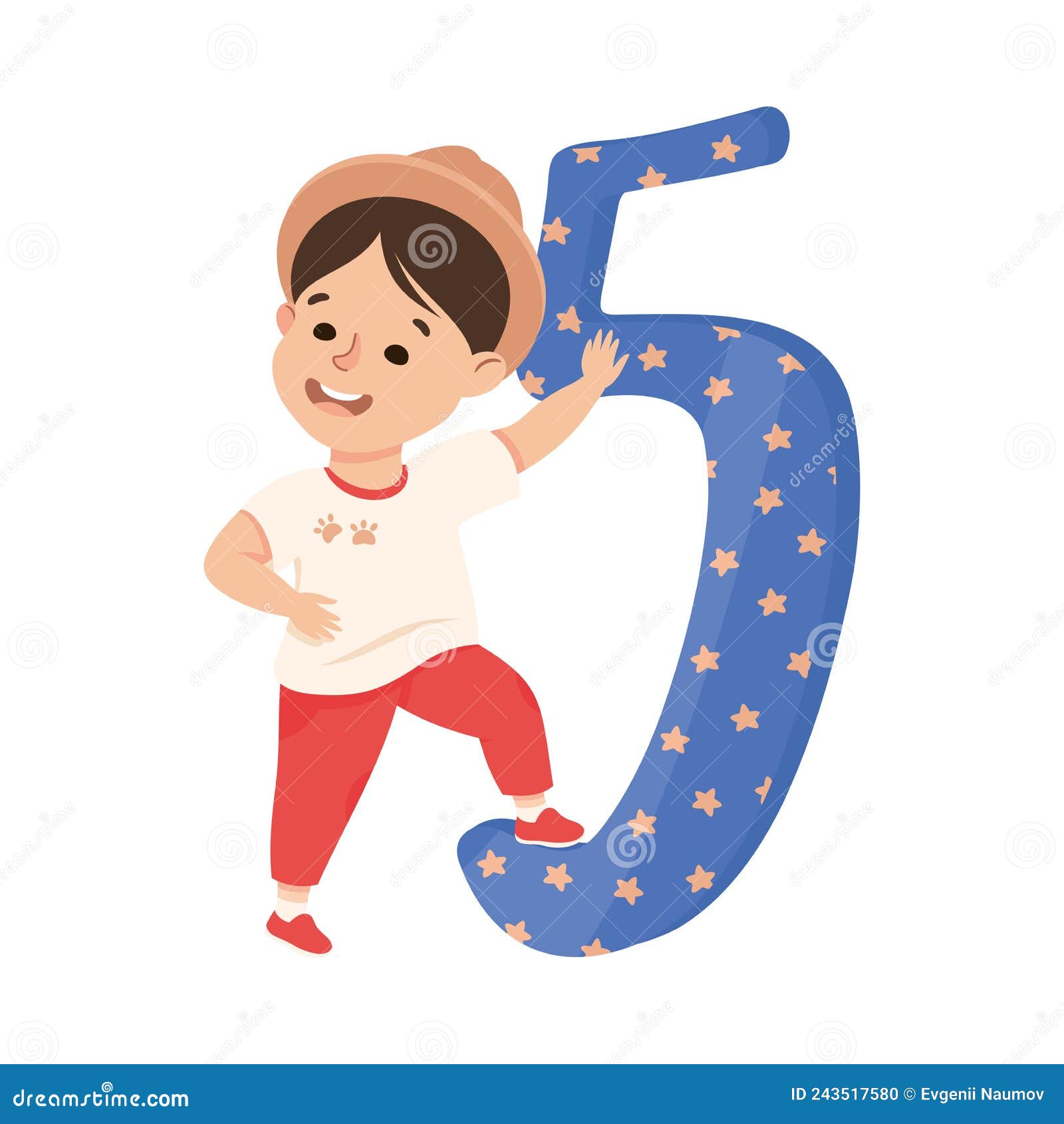 Little Boy with Huge Number Five or Numeral Learning Basic Counting ...