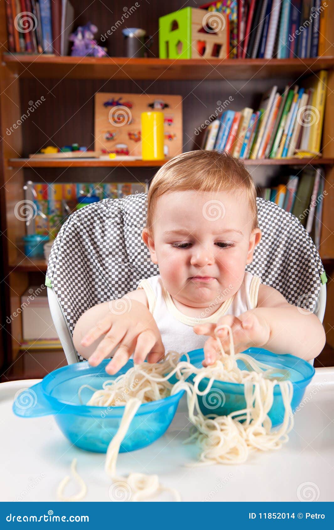 Little Boy Investigating Pasta Stock Photo - Image of chaos, caucasian ...