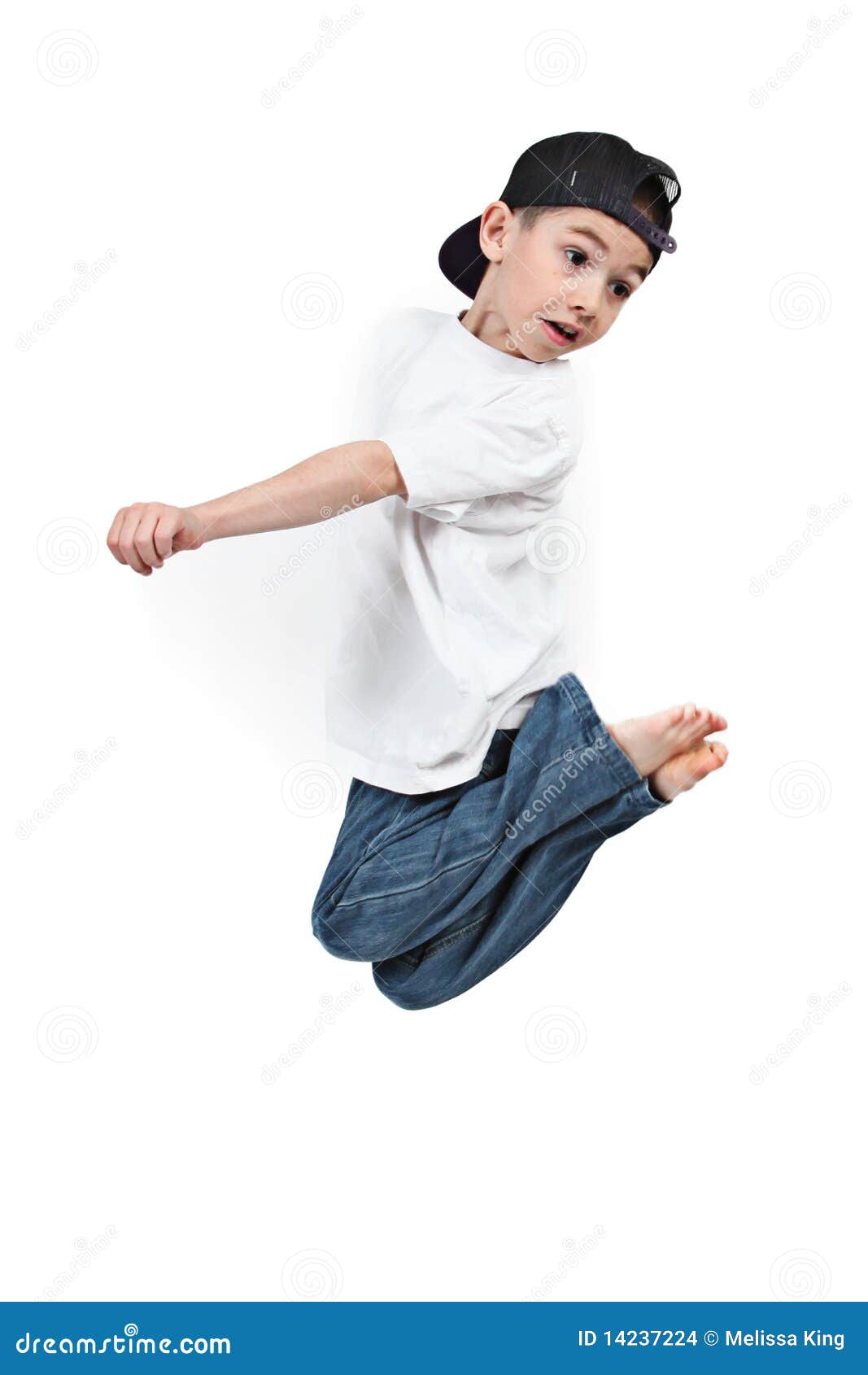 Little Boy Jumping on Isolated Stock Photo - Image of active, blue ...