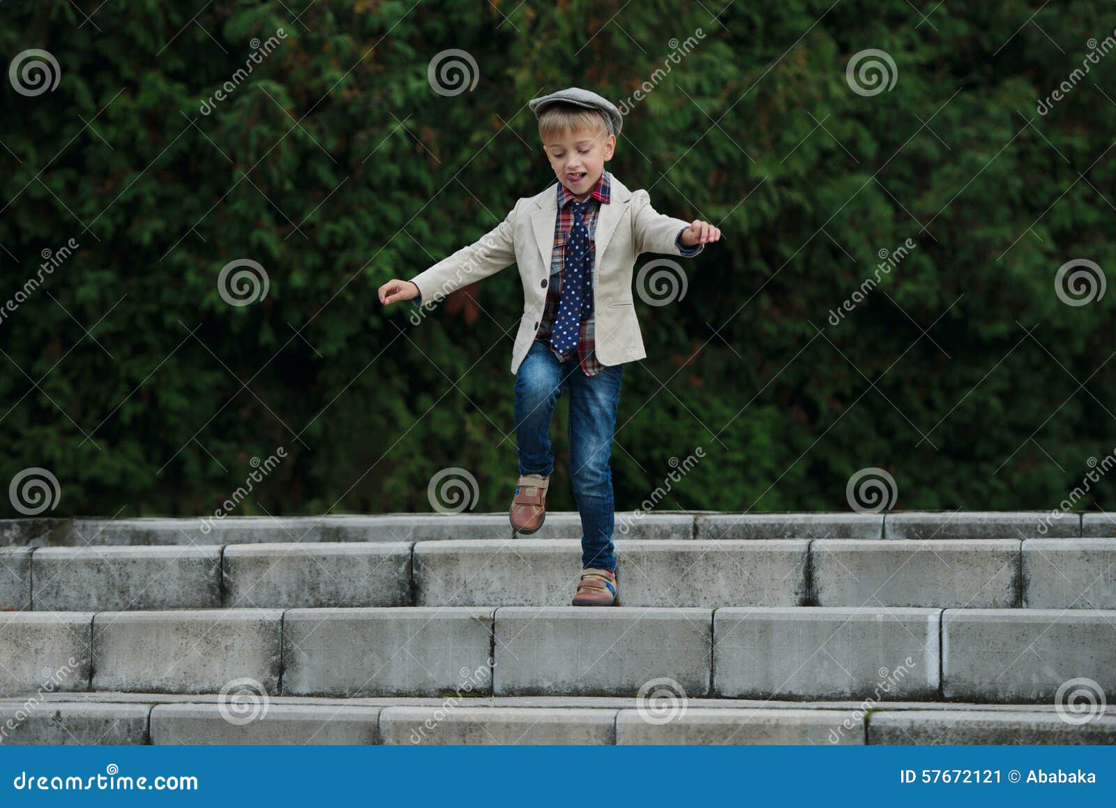 Little Boy Jumping on the Stairs Stock Image - Image of street, cute ...