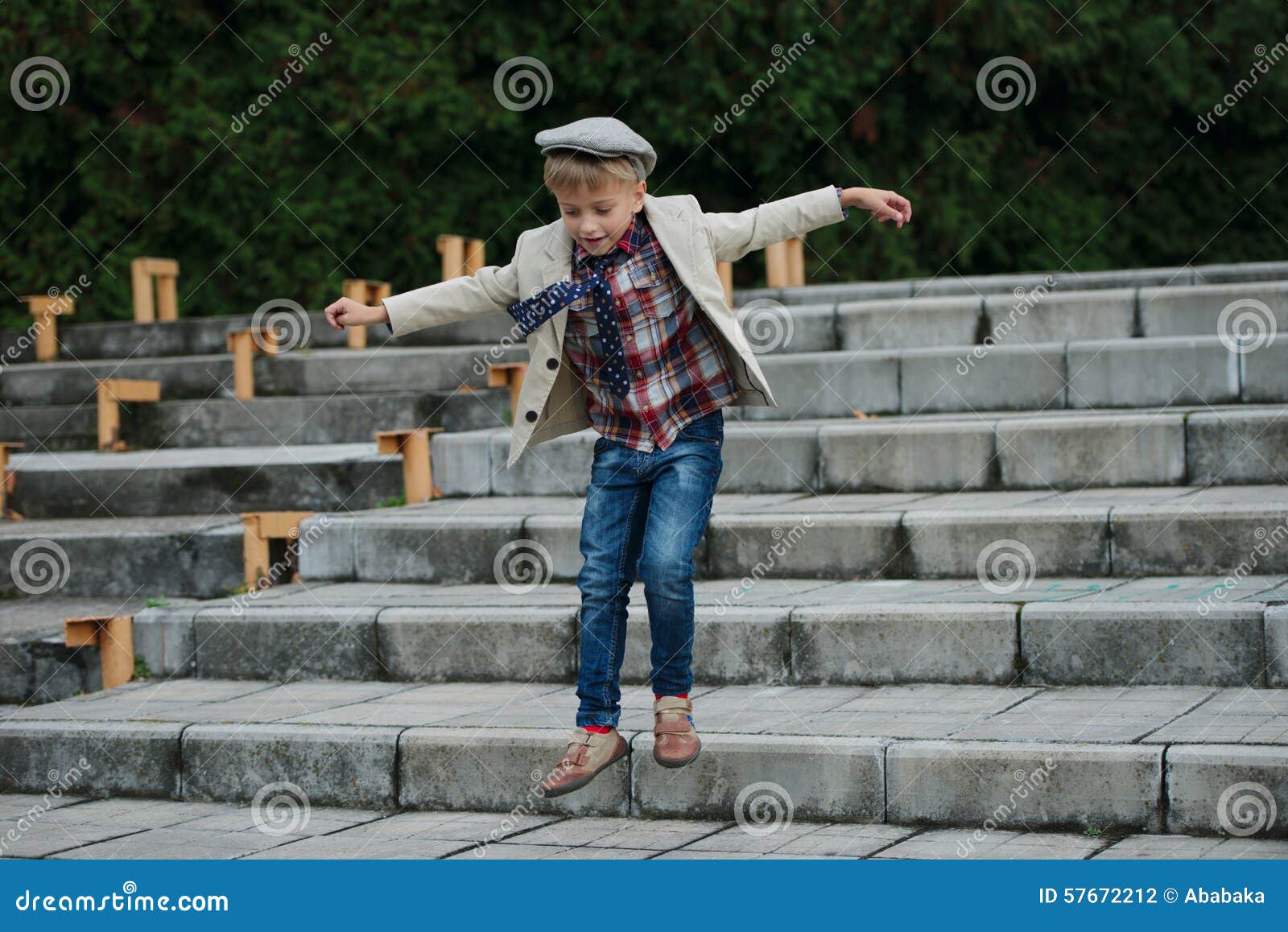 Little Boy Jumping on the Stairs Stock Photo - Image of city, kids ...
