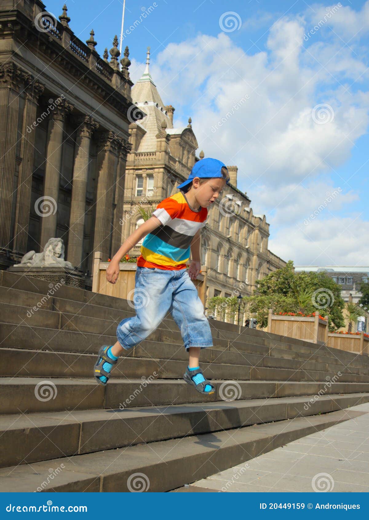Little Boy Jumping from Town-hall Steps Stock Image - Image of jumping ...