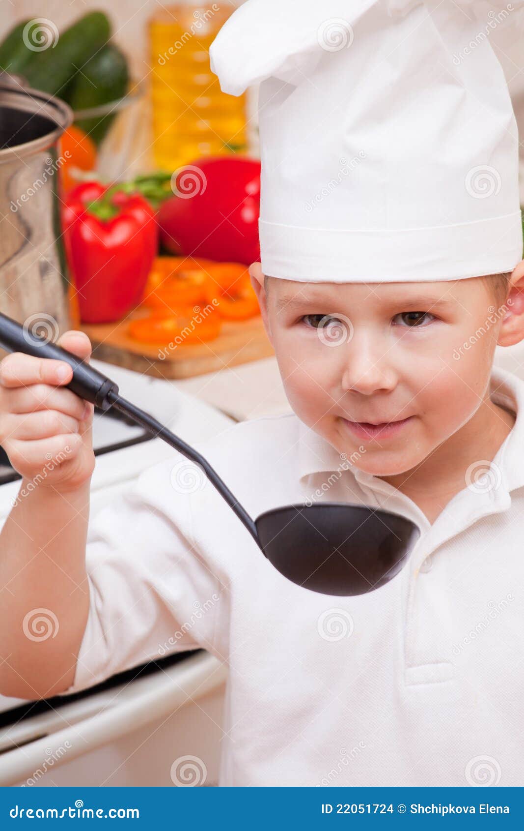 Little Boy on Kitchen Helps Stock Photo - Image of vegetables ...