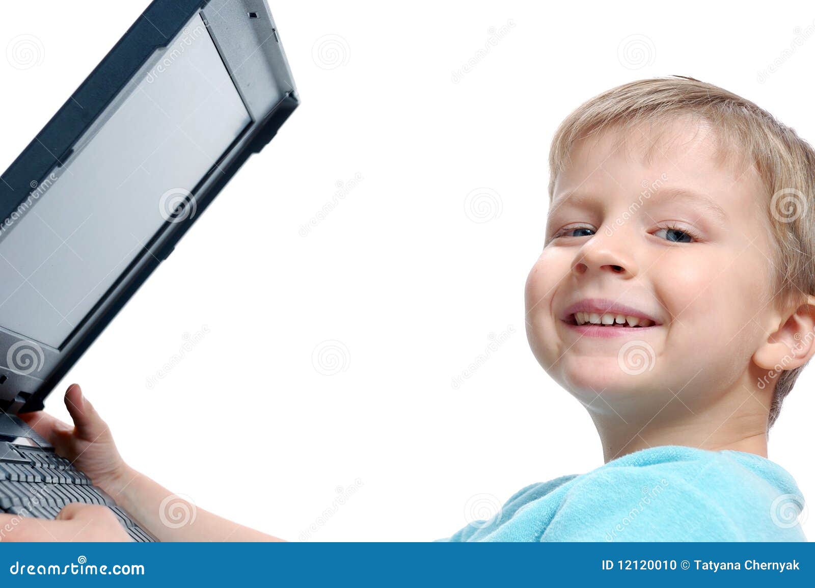 Little Boy with a Laptop Computer Stock Photo - Image of laptop ...