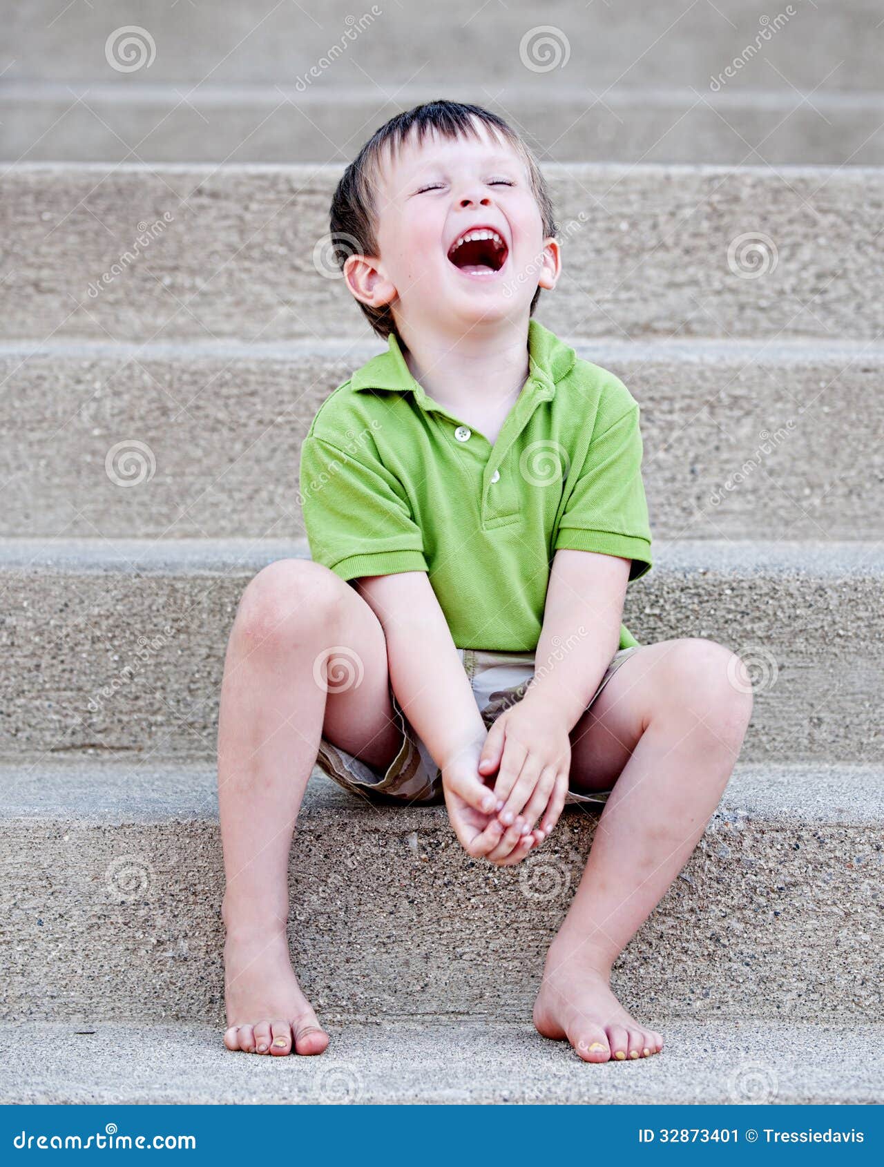 Little Boy Laughing on Steps Stock Image - Image of steps, happiness ...
