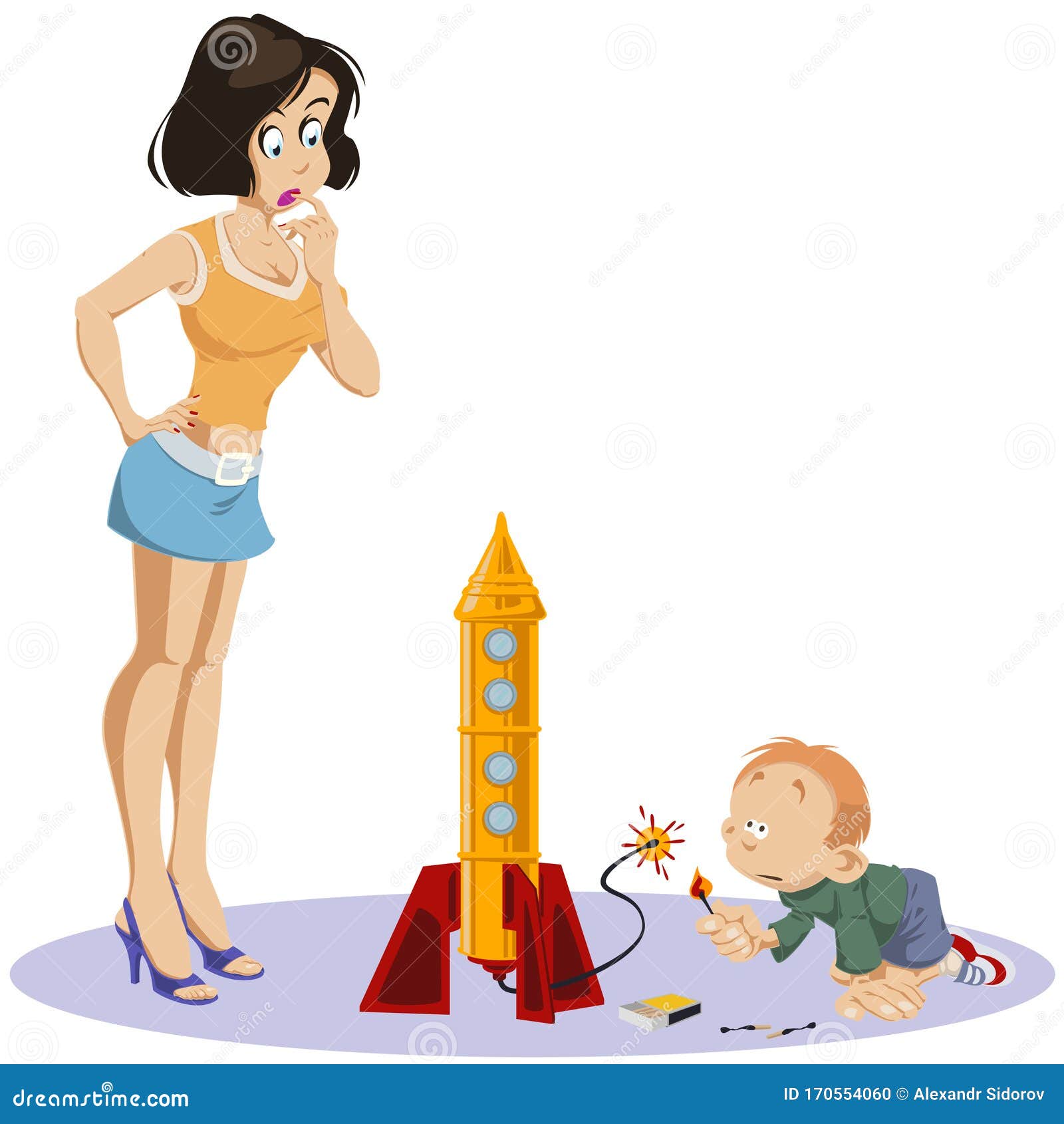 Little Boy Launches Rocket. Funny People Stock Vector - Illustration of ...