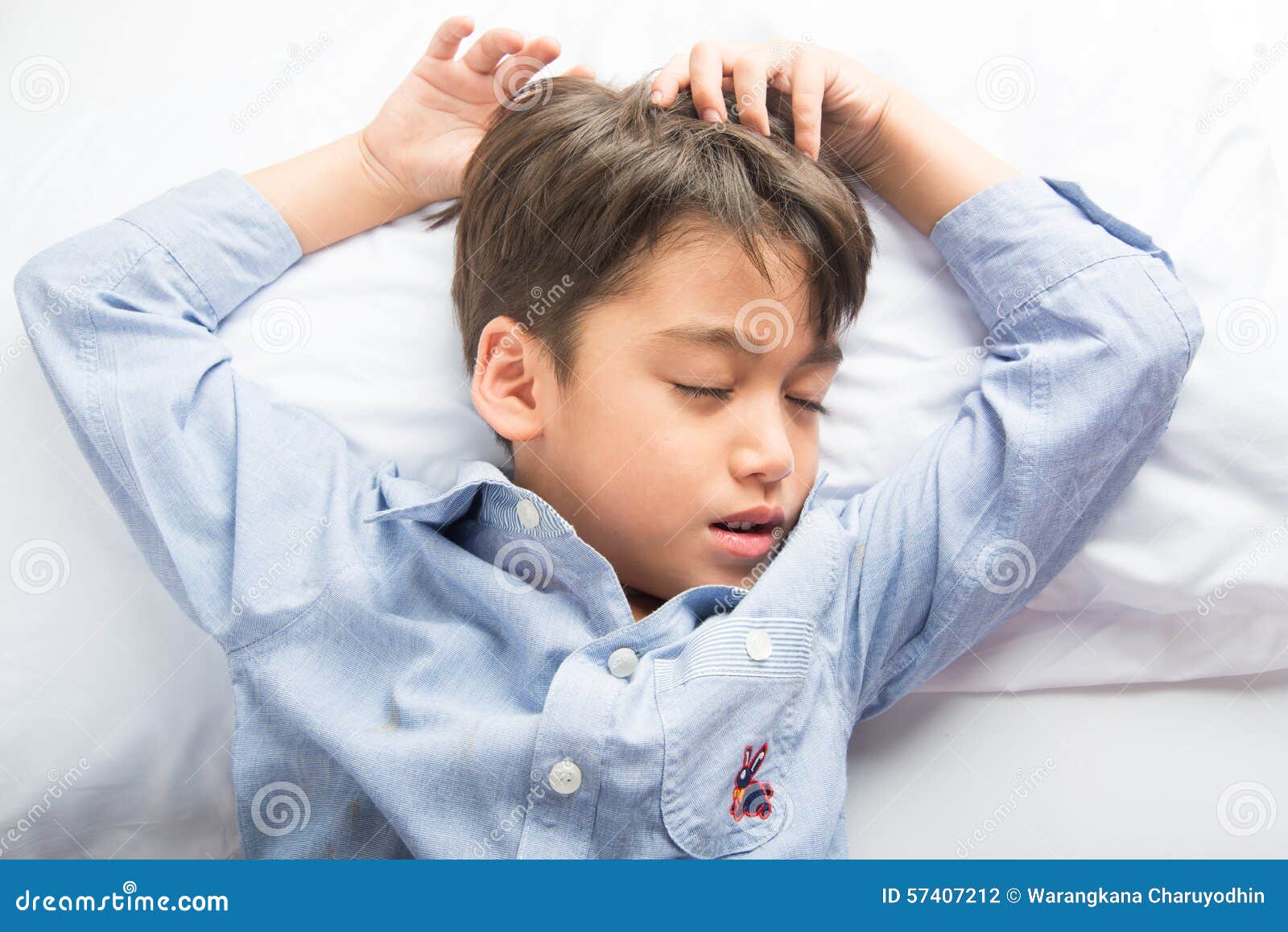 Little Boy Laying Down On The Bed Cute Beautiful Face Royalty-Free ...