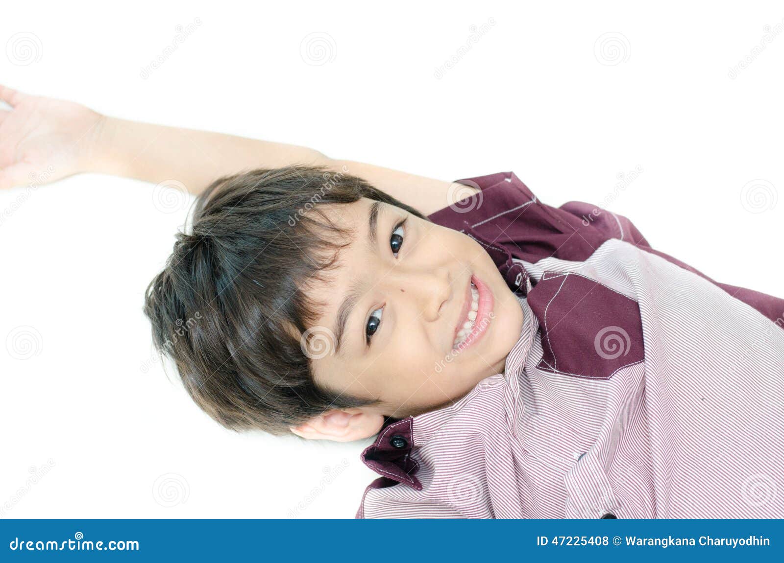 Little Boy Laying Down on Floor on White Background Stock Photo - Image ...