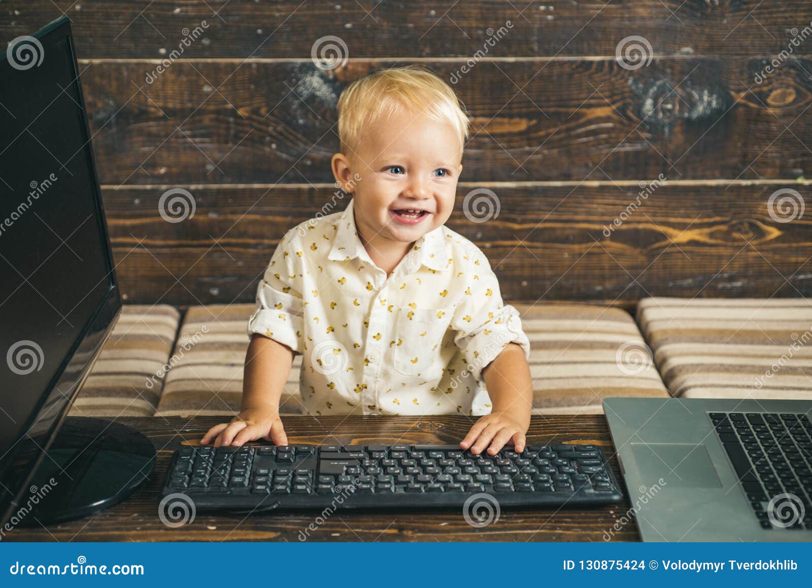 Little Boy Learn Typing Computer Keyboard, Early Development. Early ...