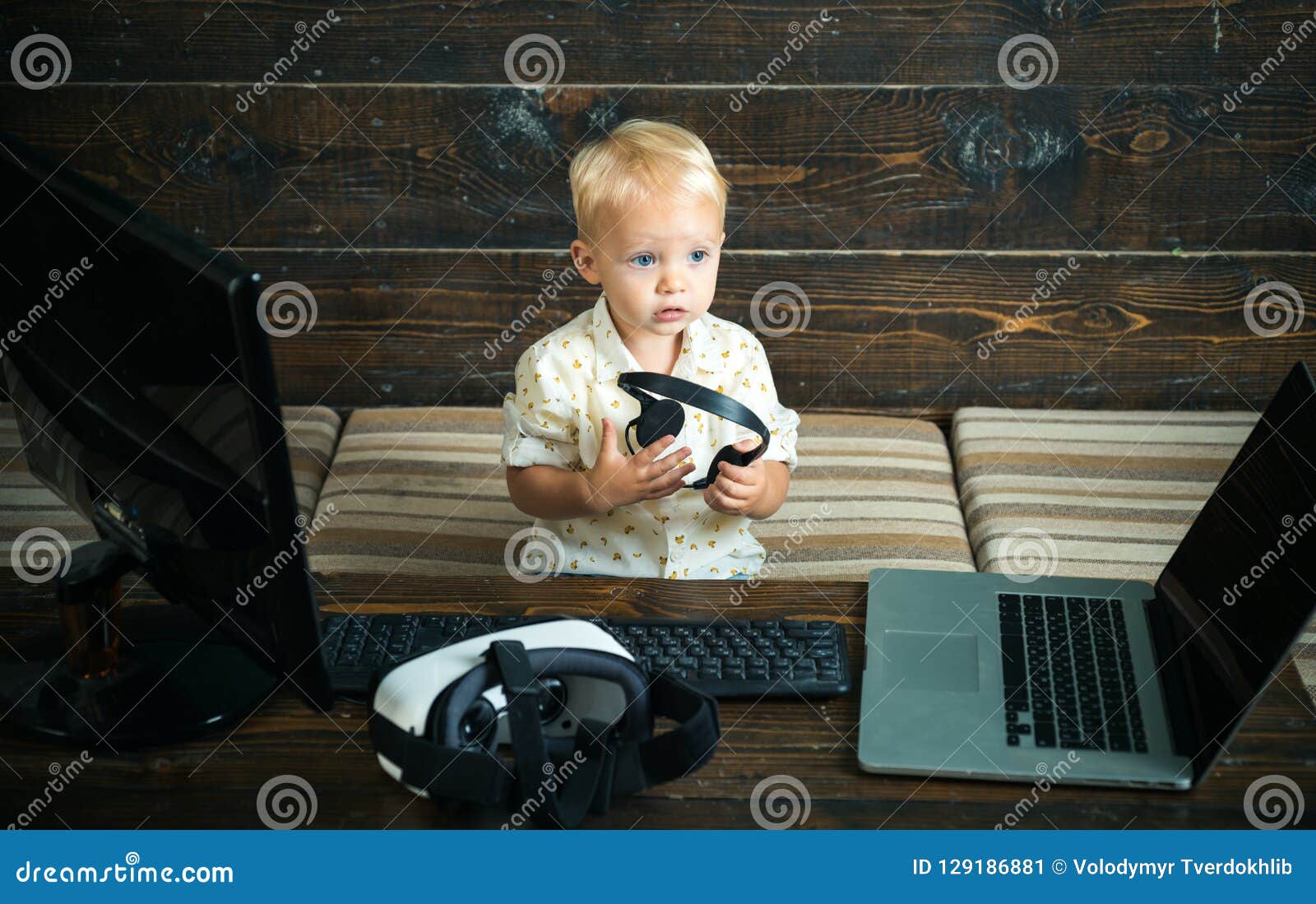 Little Boy Learn Using Computer Technology. Early Development with New ...