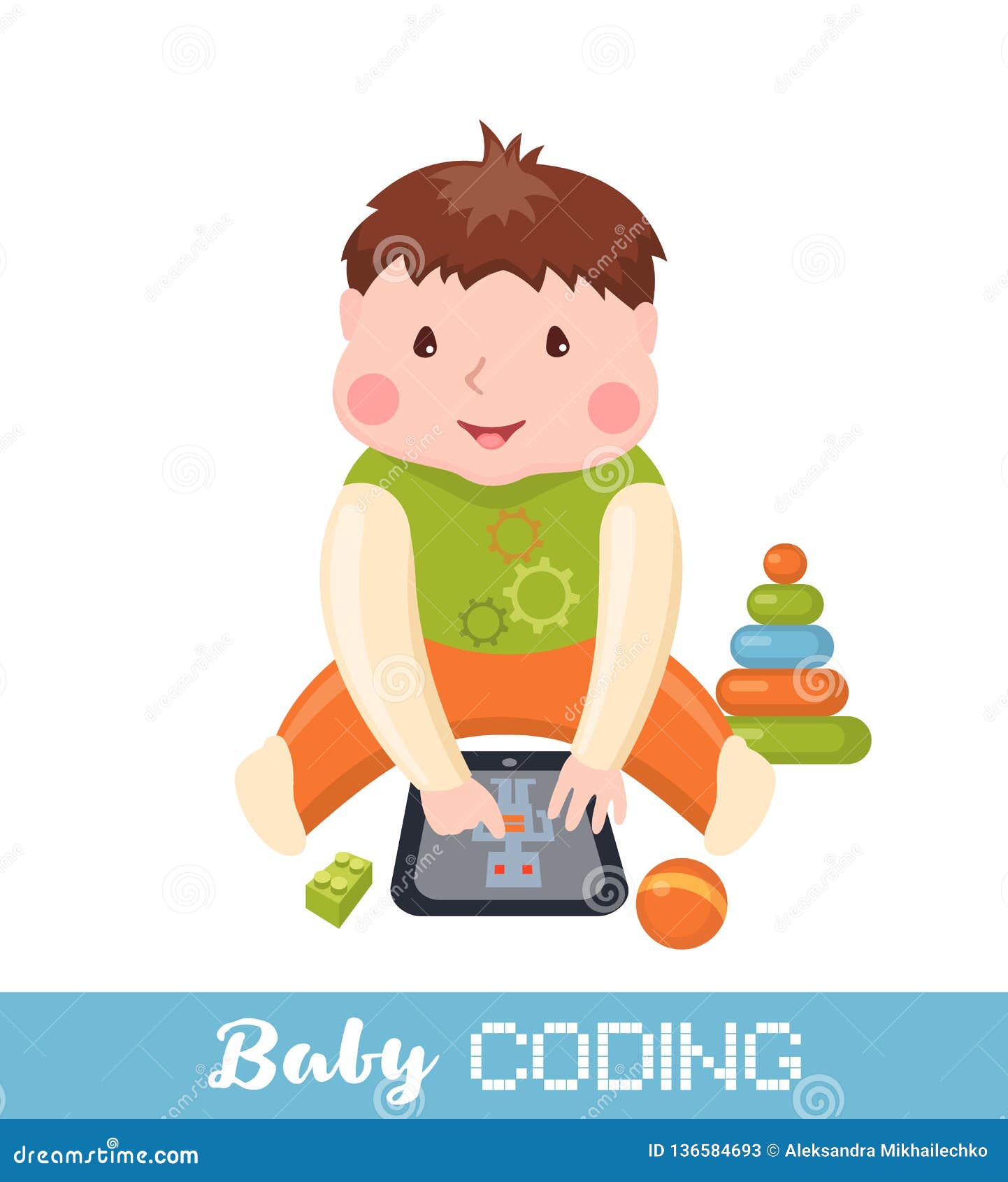 Little Boy Learning Coding on Tablet Stock Vector - Illustration of ...