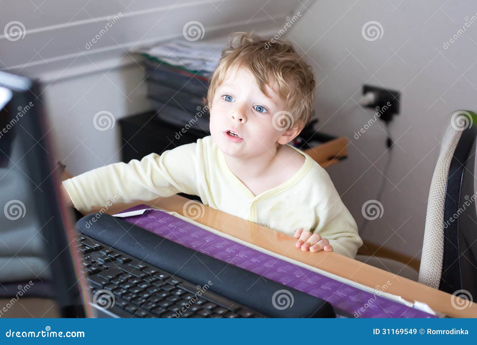 Little Boy Learning on Computer at Home Stock Image - Image of child ...