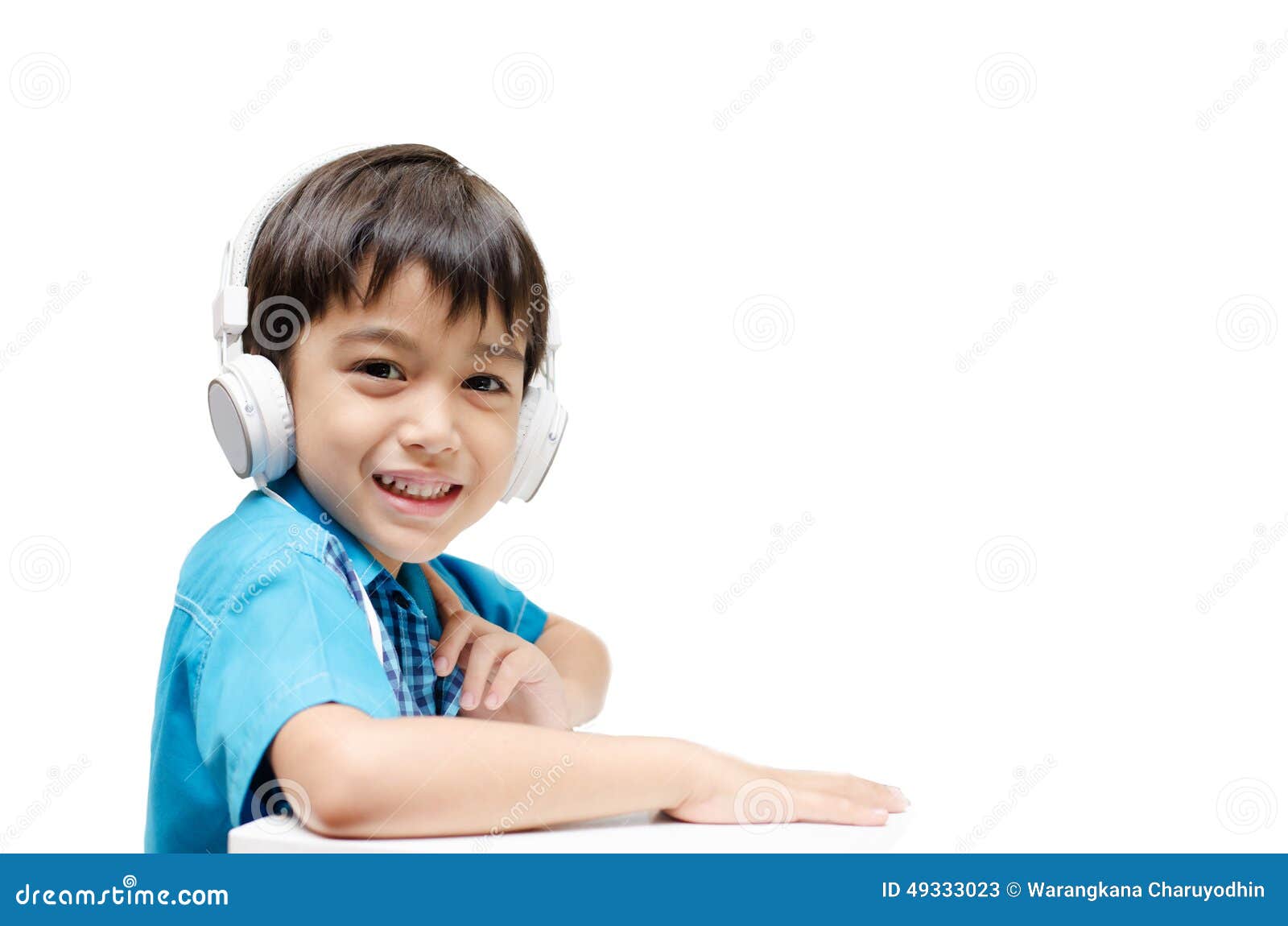 Little Boy Learning with Headset on Ear Stock Image - Image of play ...