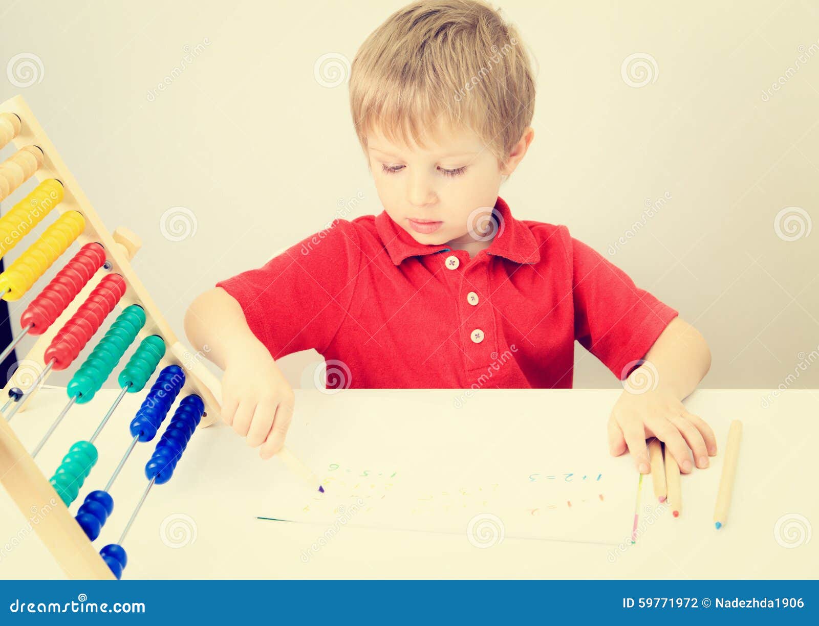 Little Boy Learning Numbers Play with Abacus Stock Photo - Image of ...