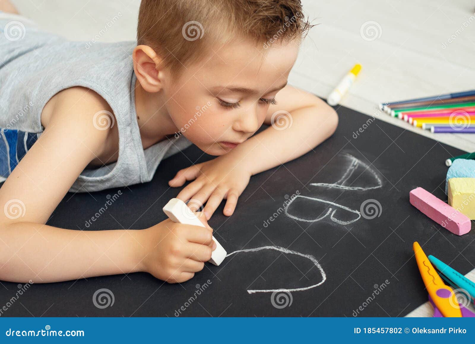 Little Boy Learning To Write Letters. Home Education Stock Photo ...