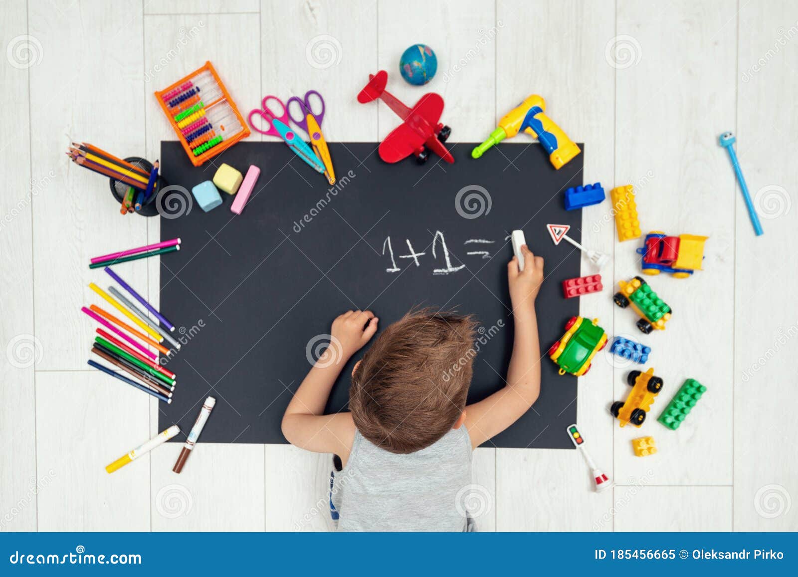 Little Boy Learning To Write Numbers. Learning Math Stock Image - Image ...