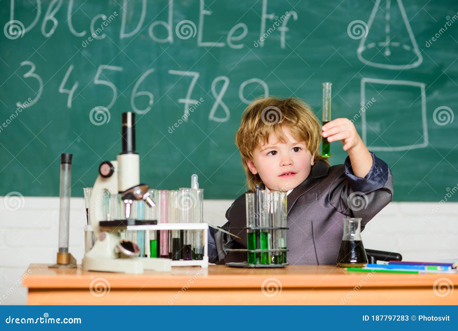 Little Boy at Lesson. Back To School. Science Experiments with ...