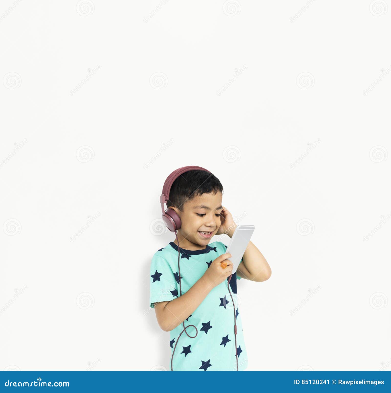 Little Boy Listen Music Smile Studio Stock Image - Image of happy, face ...