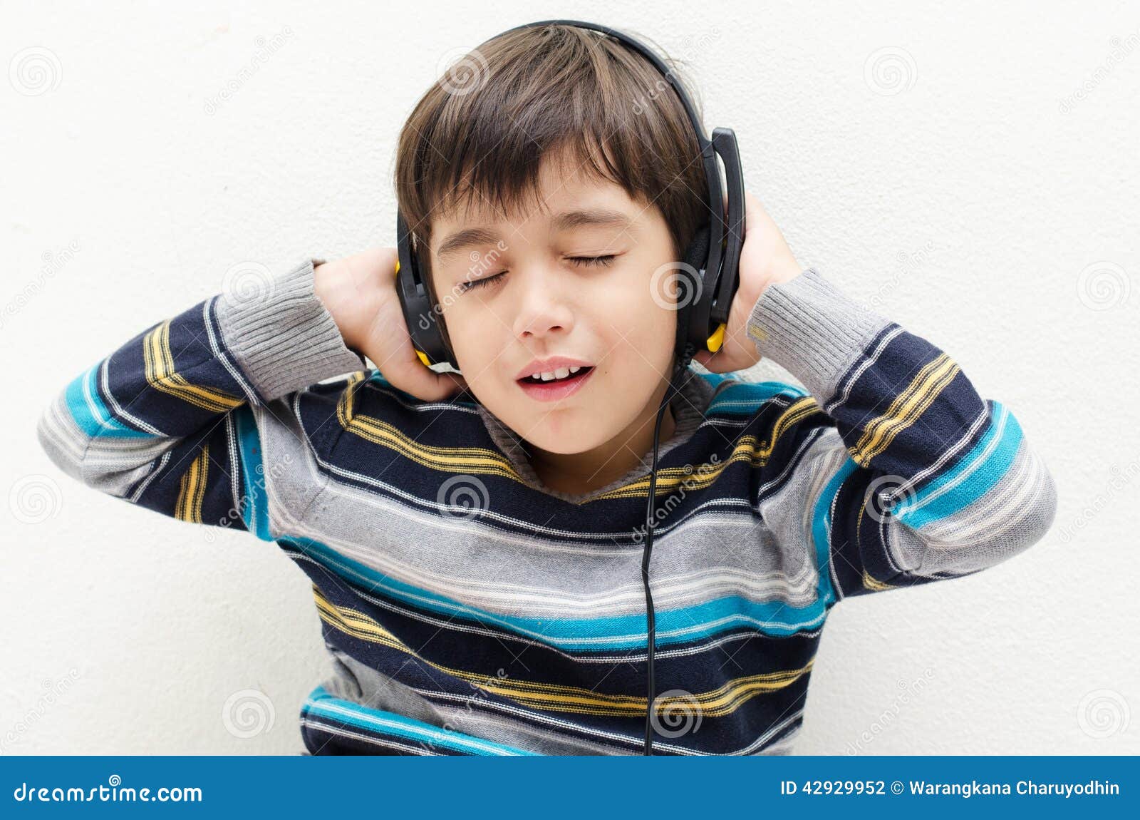 Little Boy Listening the Music with Headset Stock Photo - Image of ...