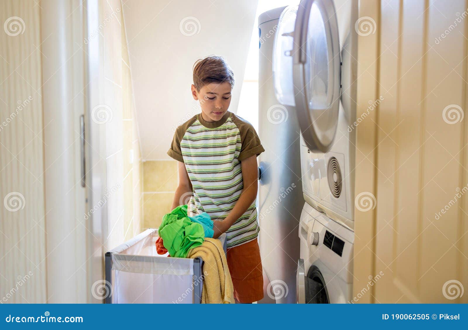 Little Boy Loading Washing Machine Stock Image - Image of life, chores ...