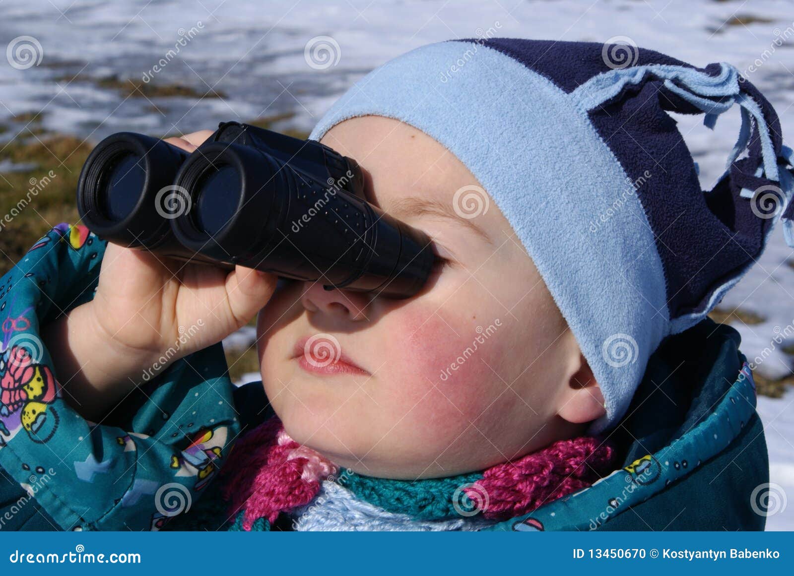 Little Boy Looking through Binoculars Stock Photo - Image of ...