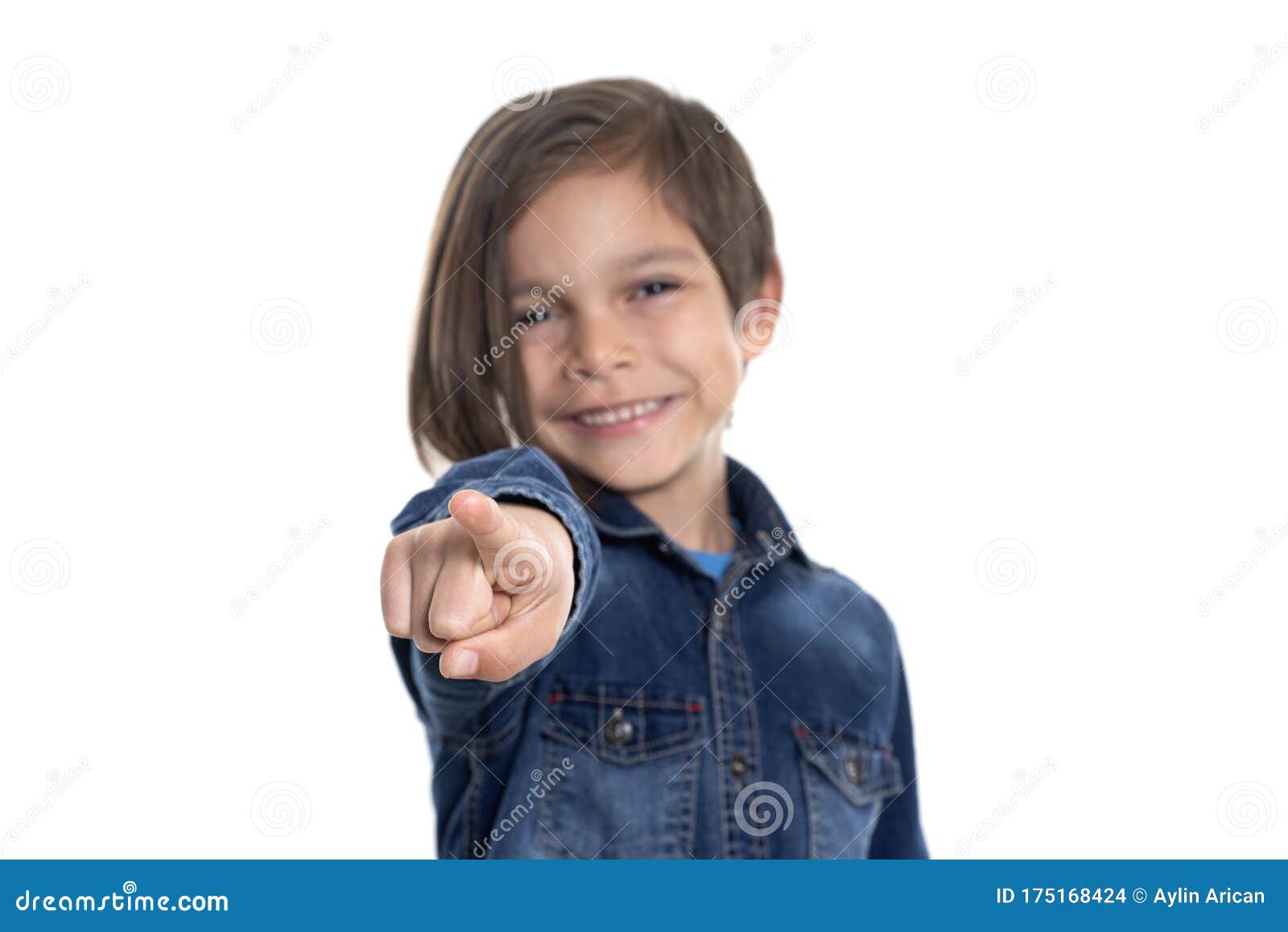 Little Boy Looking at Camera and Pointing with Hand Stock Photo - Image ...