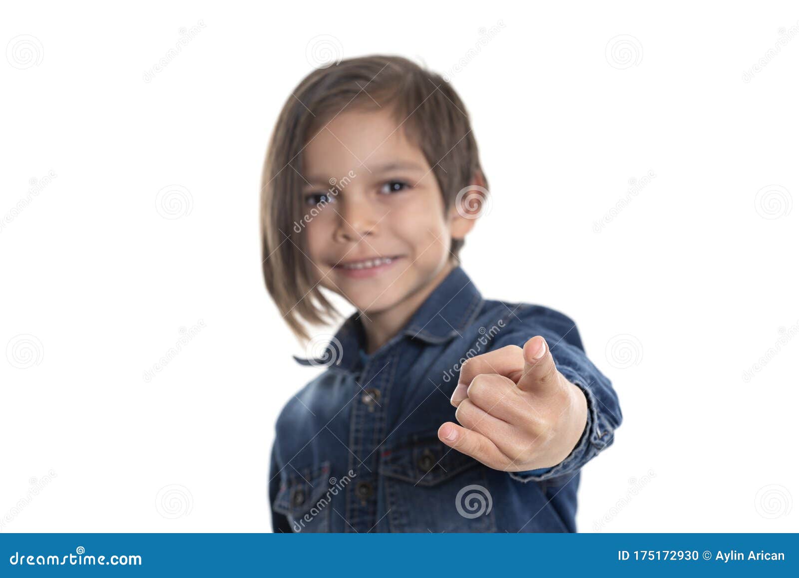 Little Boy Looking at Camera and Pointing with Hand Stock Photo - Image ...