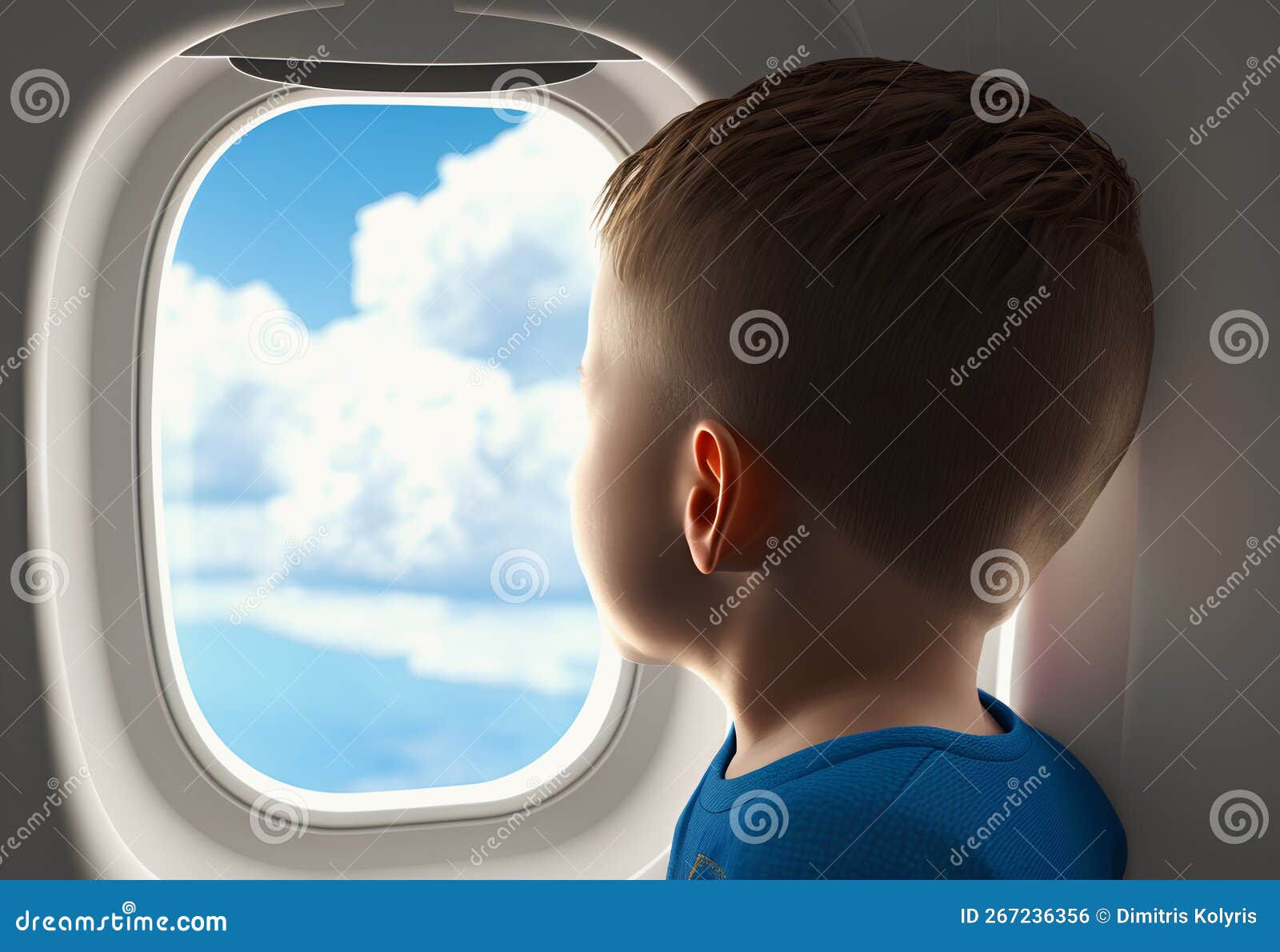 Little Boy Looking at the Clouds Airplane Window Generative AI ...