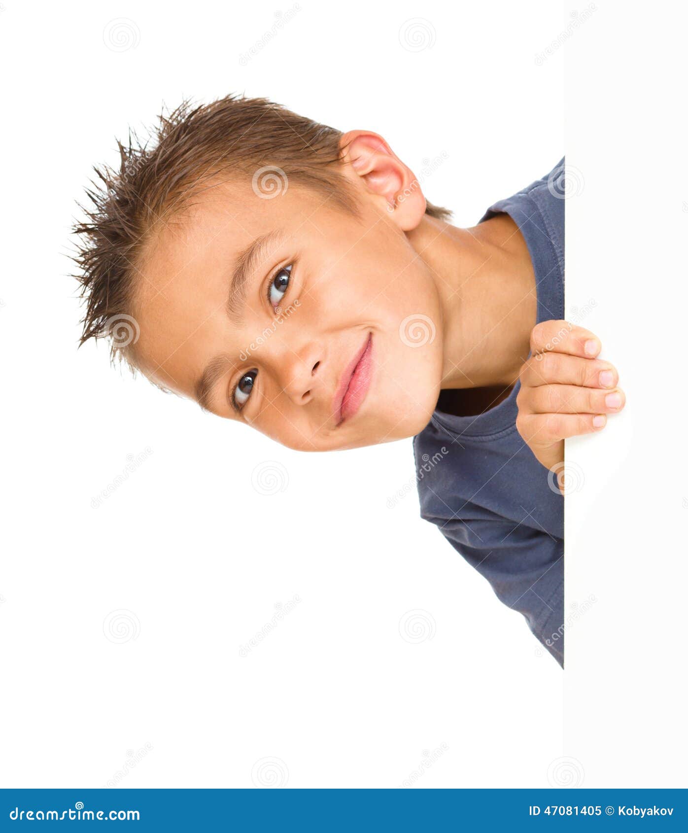 Little Boy is Looking Out from the Blank Banner Stock Image - Image of ...