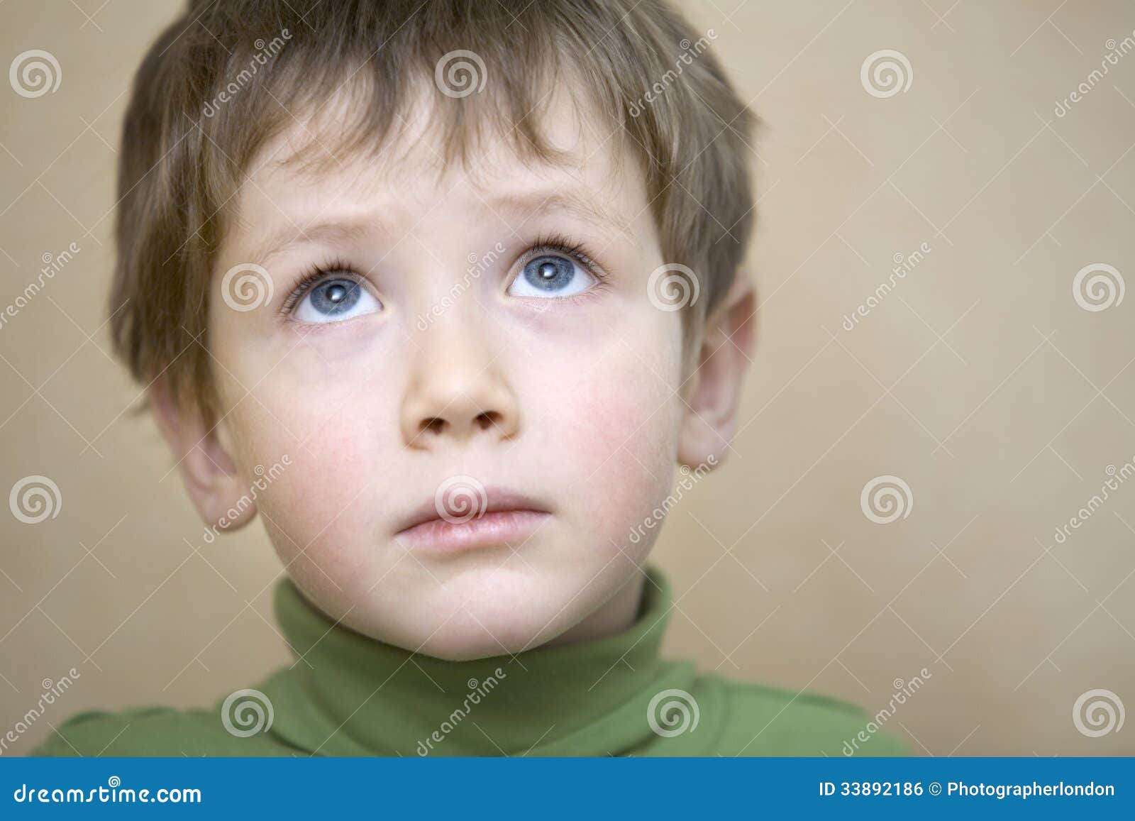 Little Boy Looking Up in House Stock Photo - Image of front ...