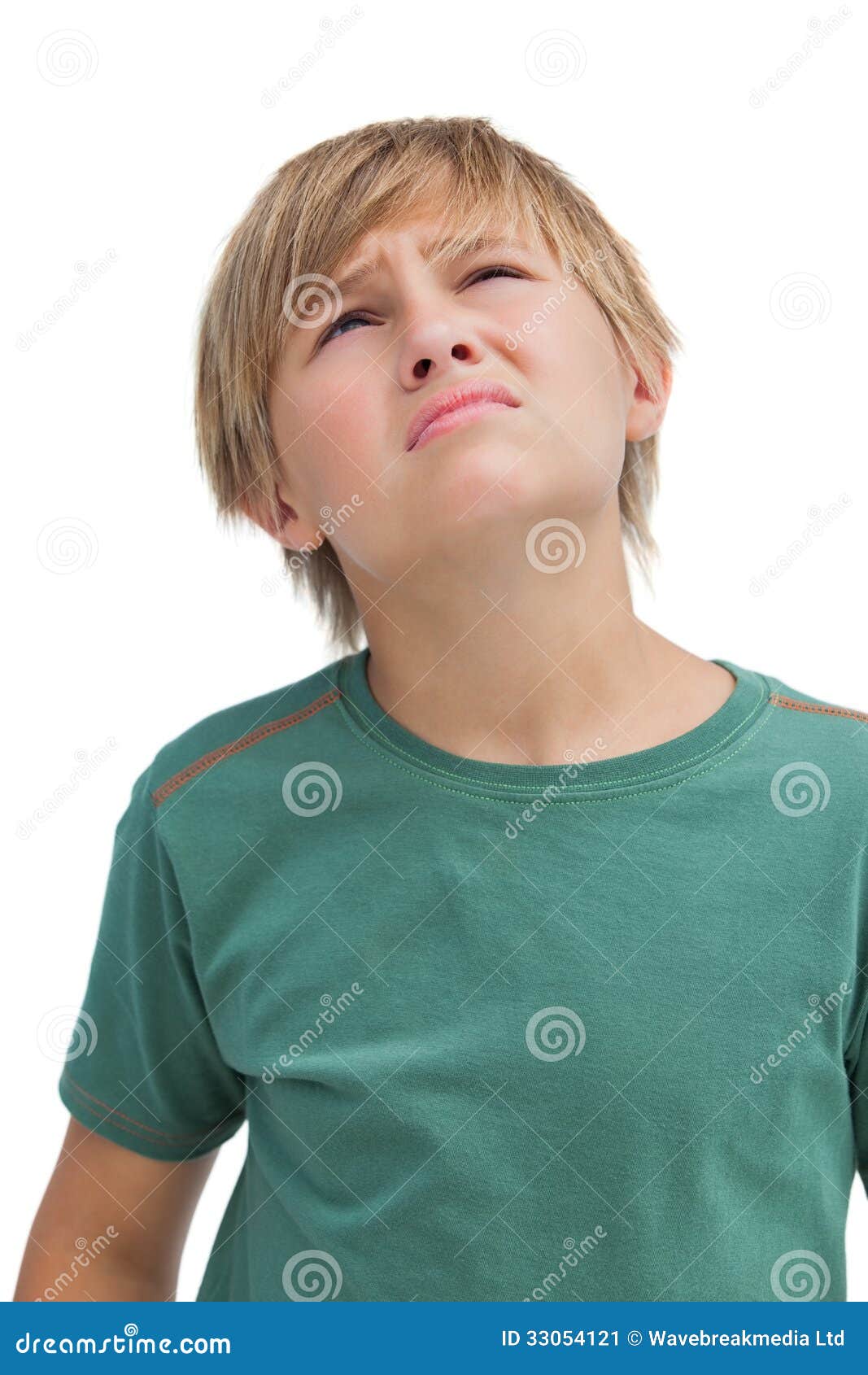 Little Boy Looking Up and Thinking Stock Image - Image of light ...