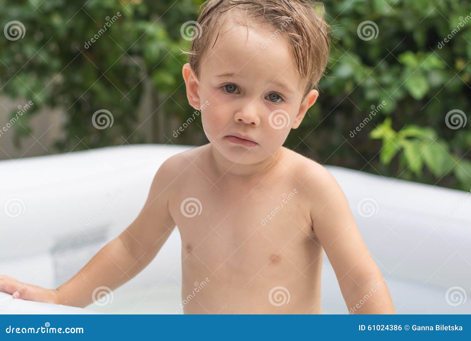 Little Boy Looks with Pity at the Pool Stock Photo - Image of swim ...