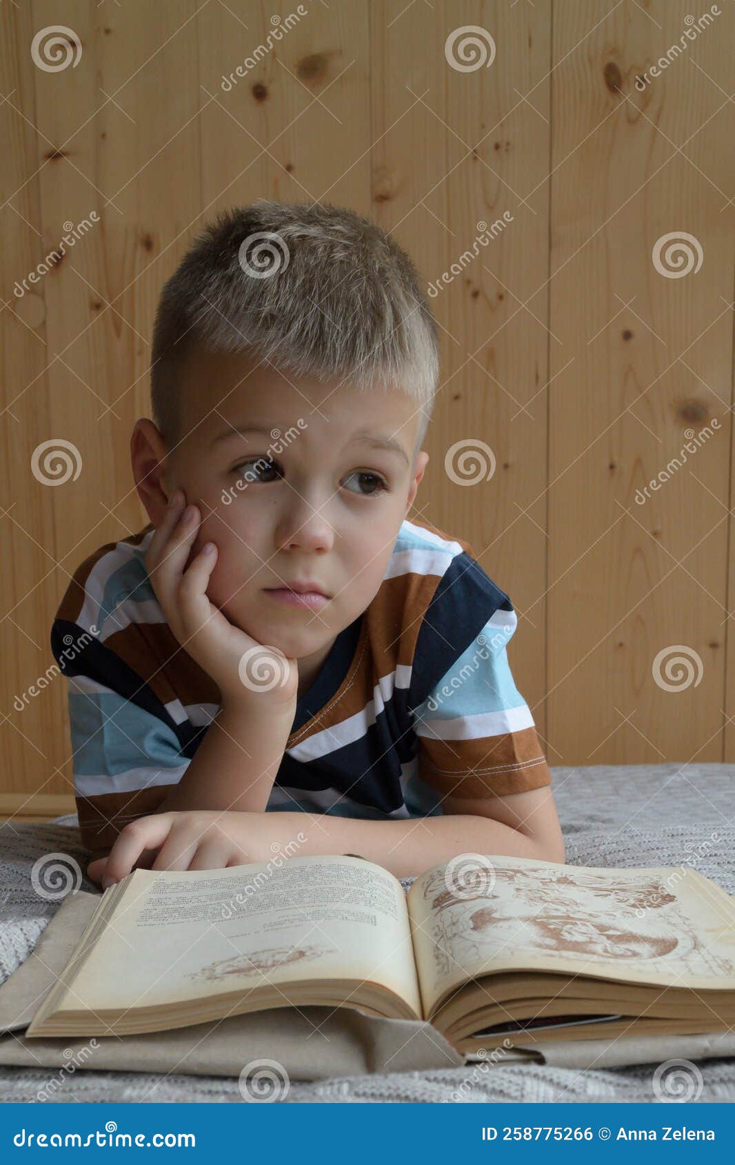 A Little Boy Looks Thoughtfully into the Distance Stock Photo - Image ...