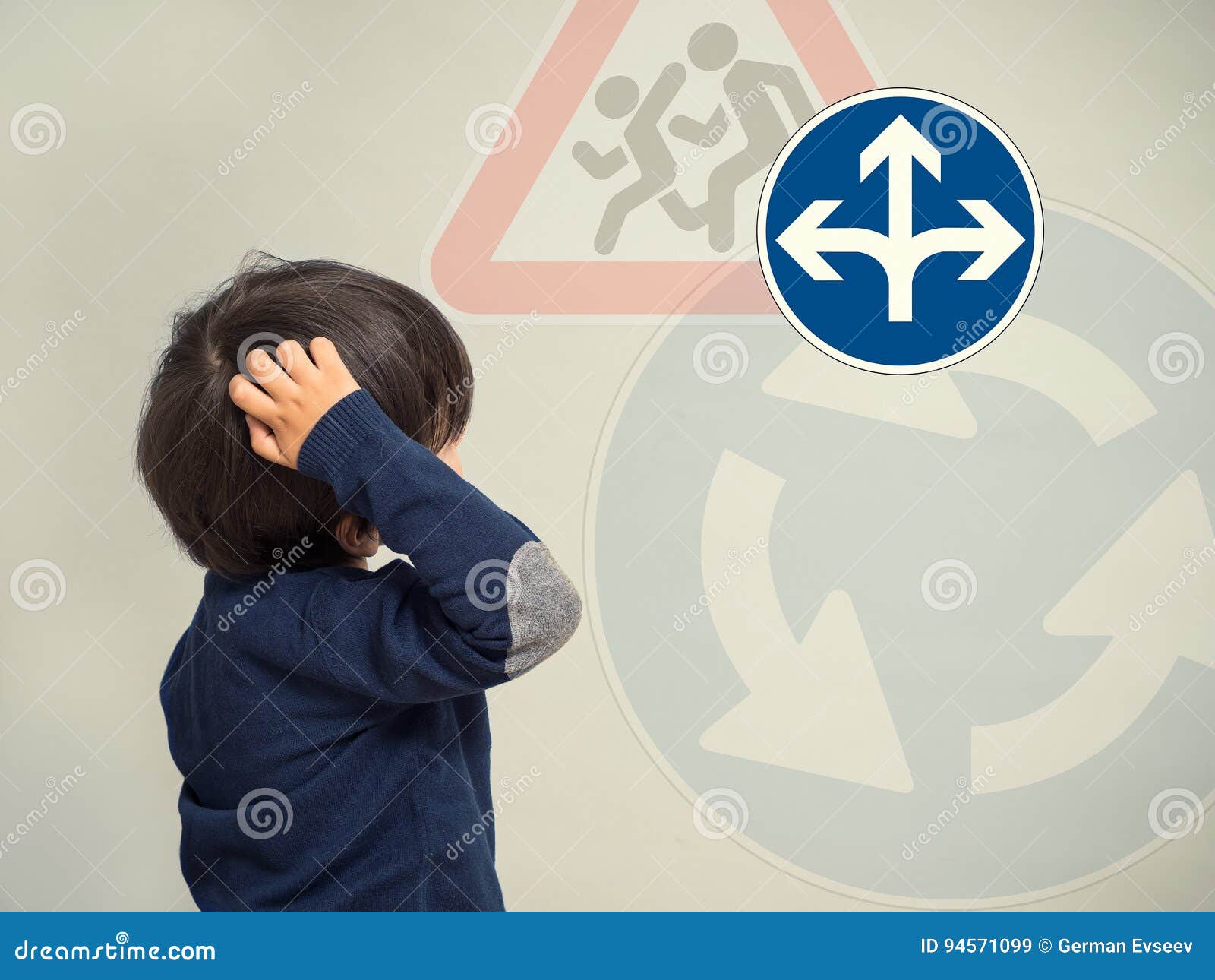 Little Boy Looks at Traffic Signs Stock Image - Image of child, teach ...