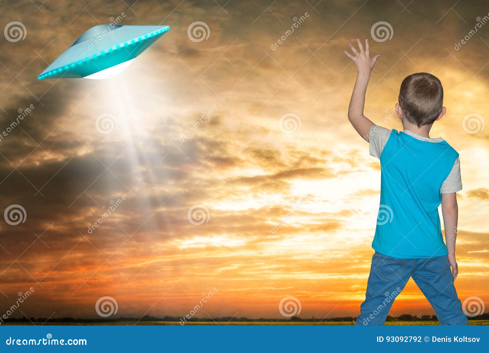The Little Boy Looks Up at an Unidentified Flying Object Which Appeared ...