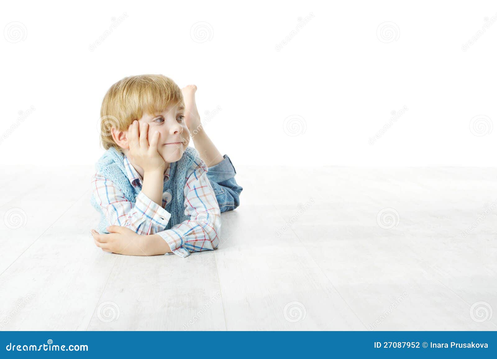 Little Boy Lying Down on Floor, Looking at Side Stock Photo - Image of ...