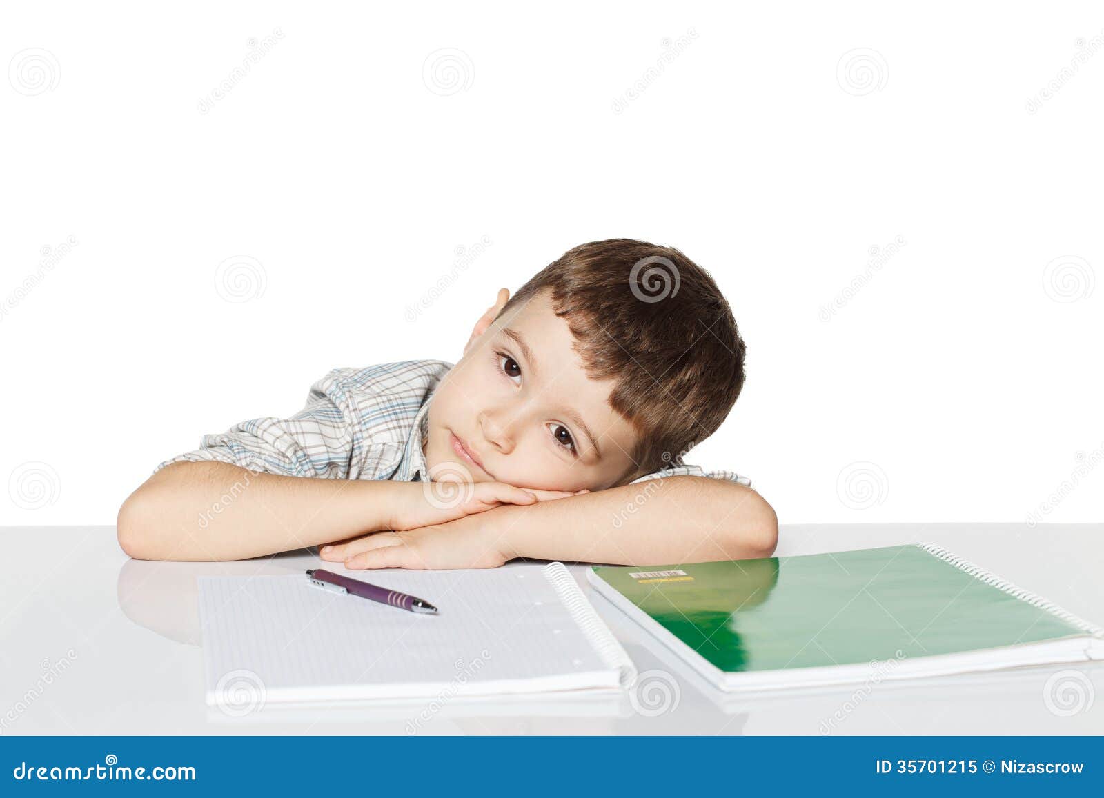 Little Boy Lying on the Table with Exercise Books Stock Image - Image ...
