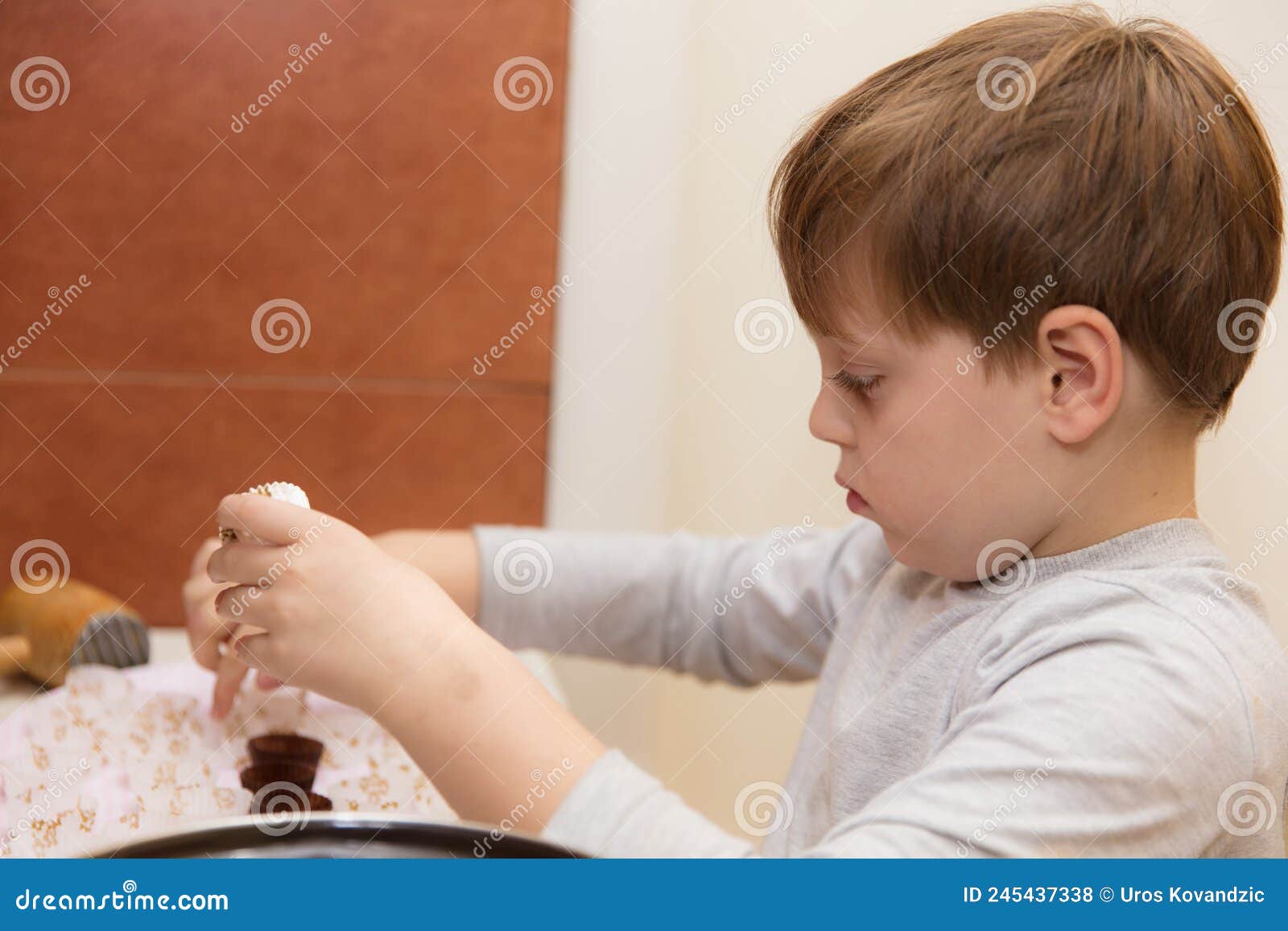 Little boy making cookies stock photo. Image of baking - 245437338