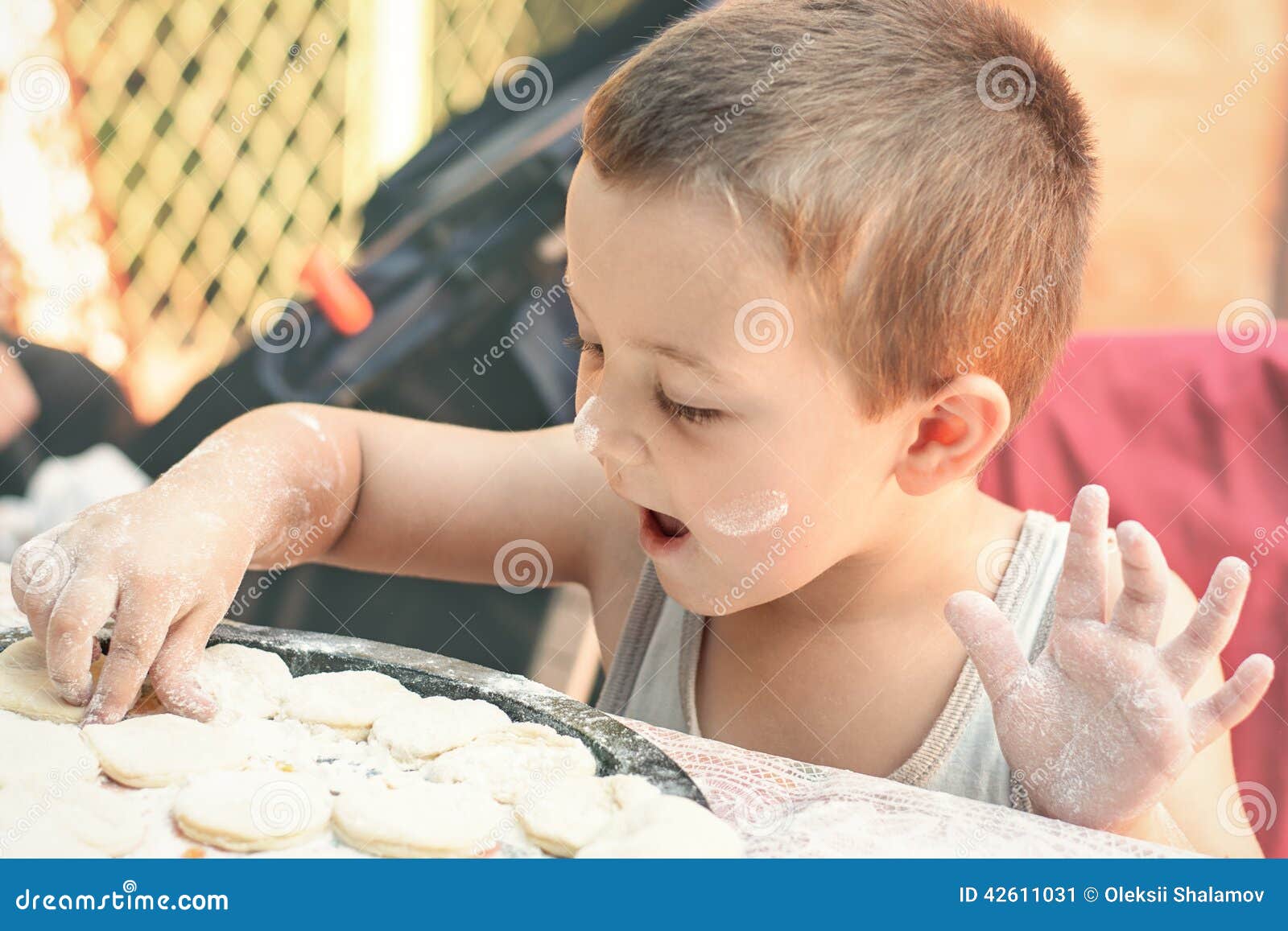 Little Boy Making Dumplings at Table Stock Image - Image of caucasian ...
