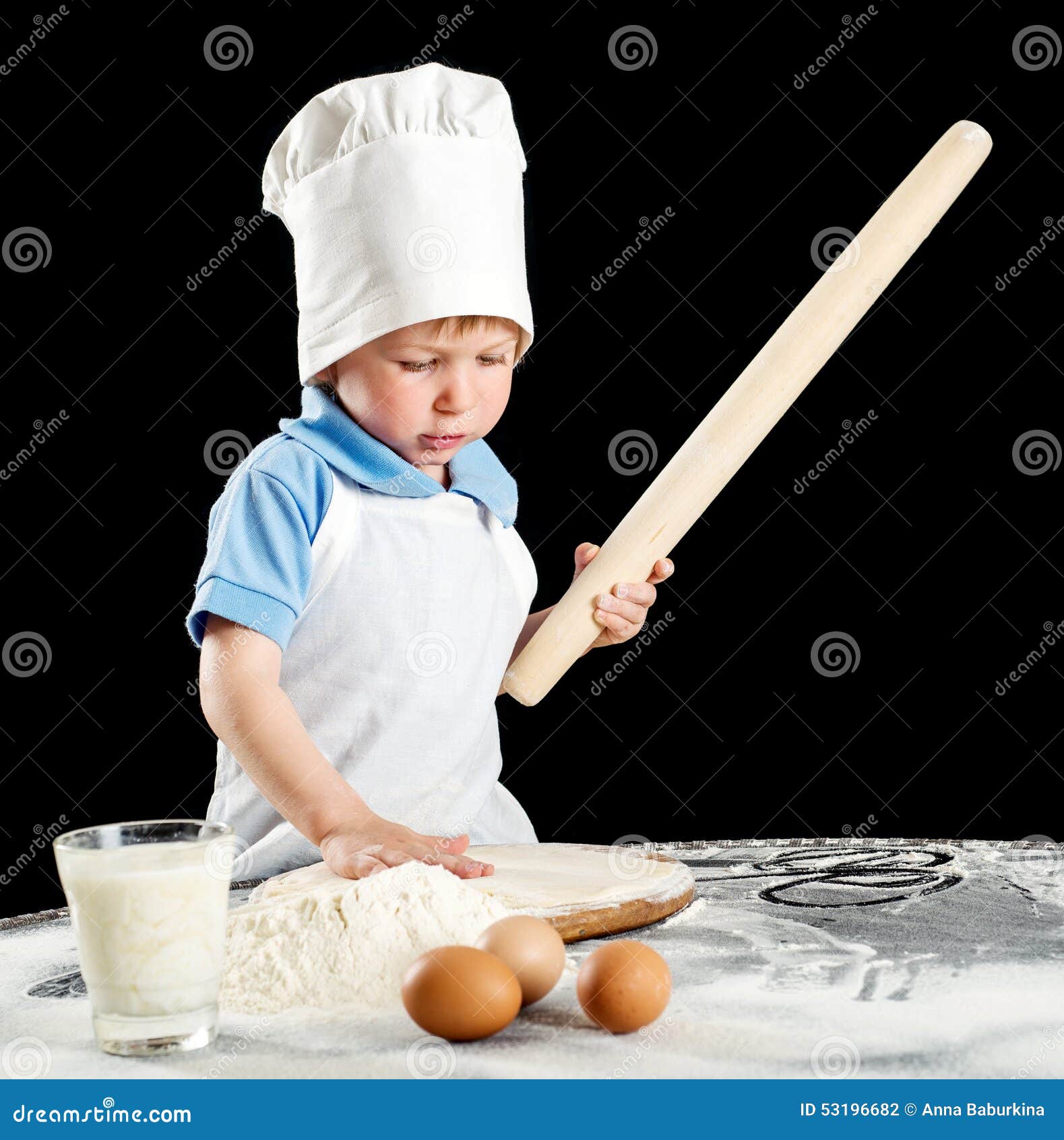 Little Boy Making Pizza or Pasta Dough Stock Photo - Image of laugh ...