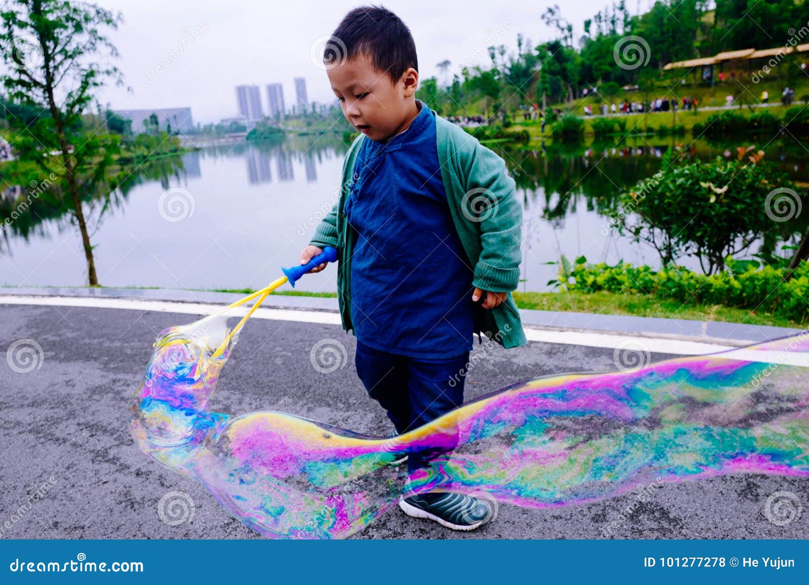 Little Boy Making Soap Bubbles Stock Photo - Image of happy, soap ...