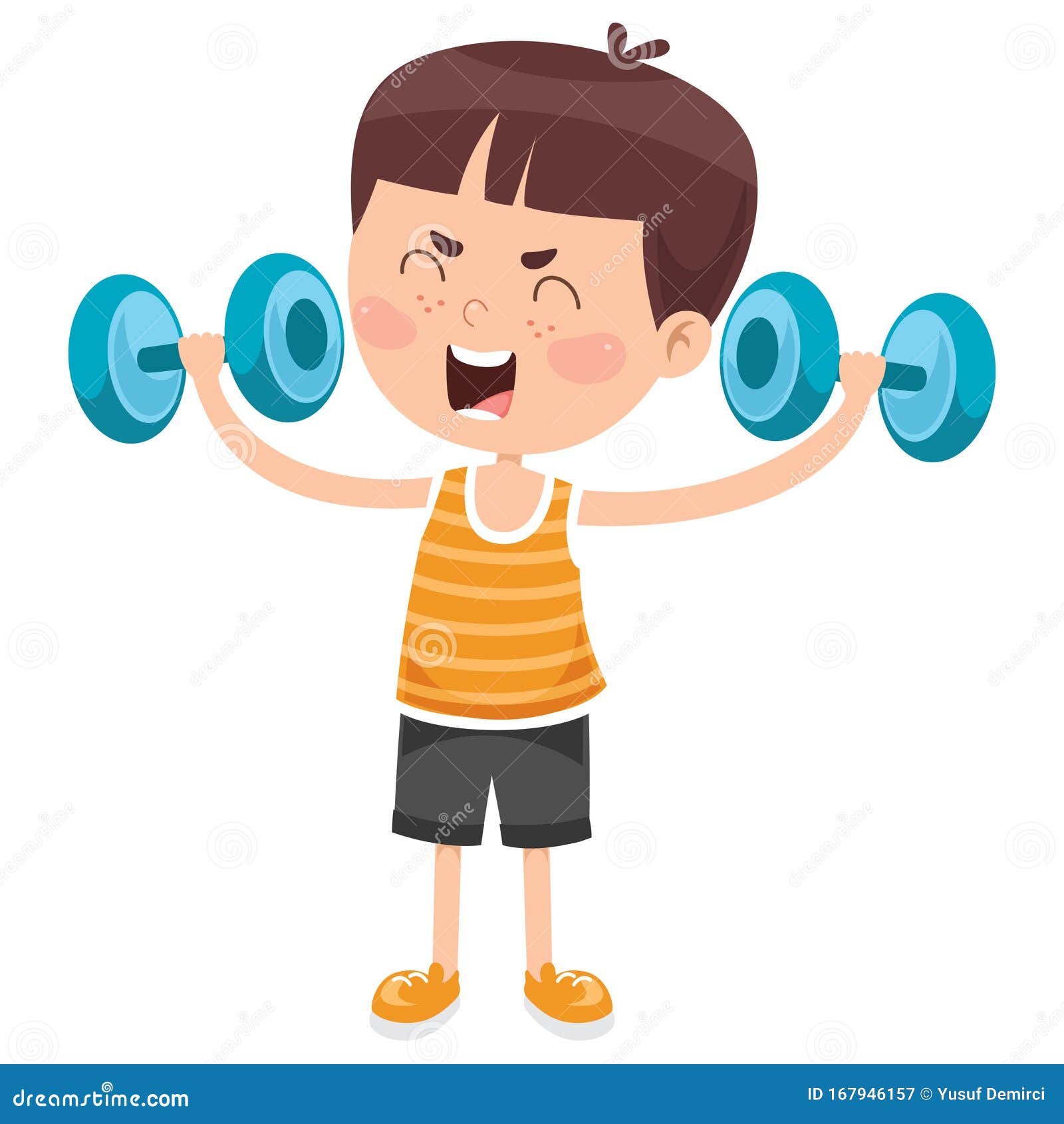 Little Boy Making Weight Lifting Exercise Stock Vector - Illustration ...