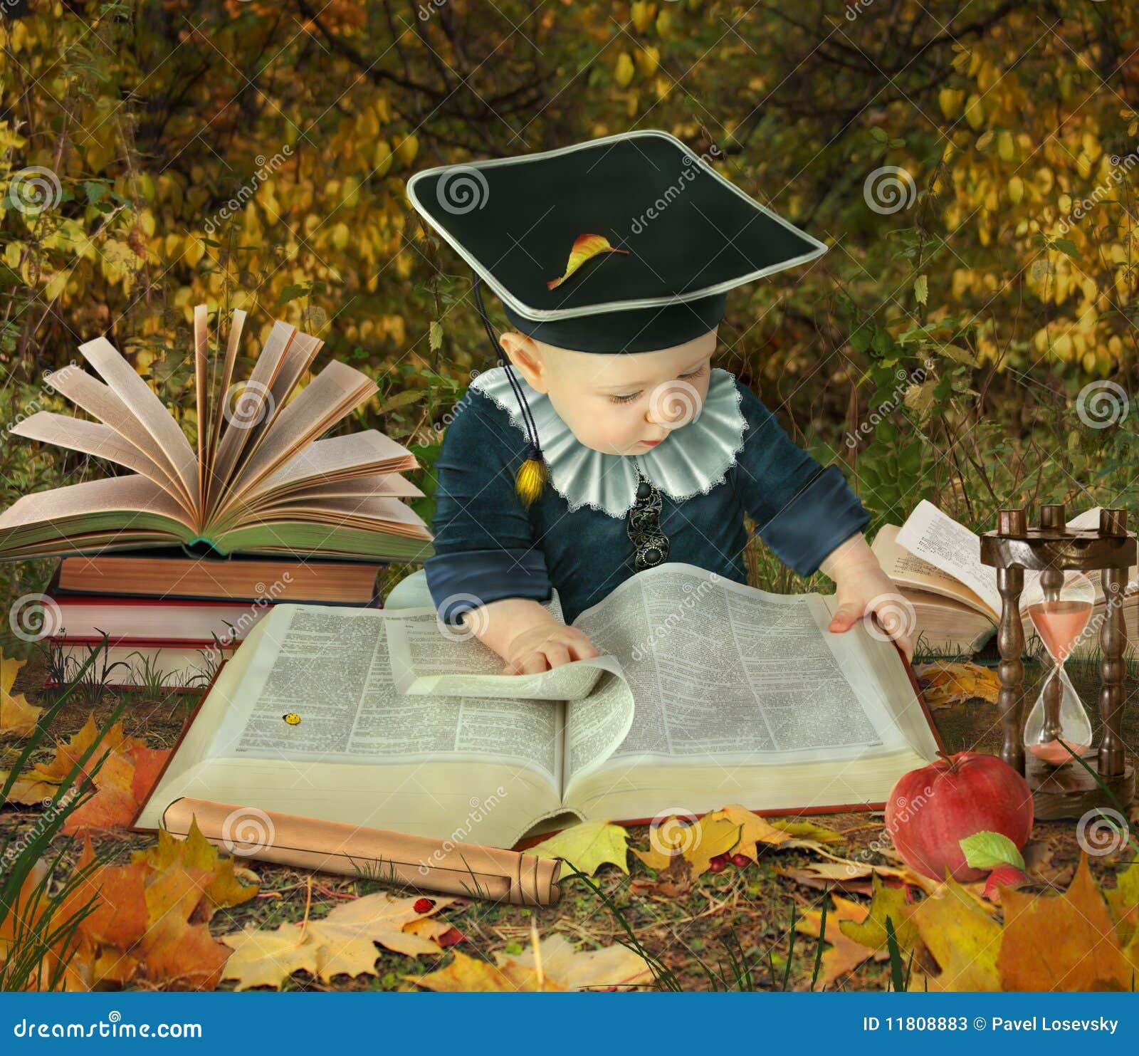 Little Boy with Many Books in Park Collage Stock Image - Image of happy ...