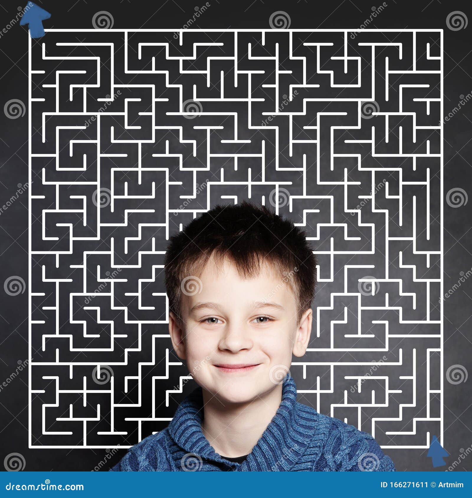 Little Boy and Maze on Chalkboard Background Stock Image - Image of ...
