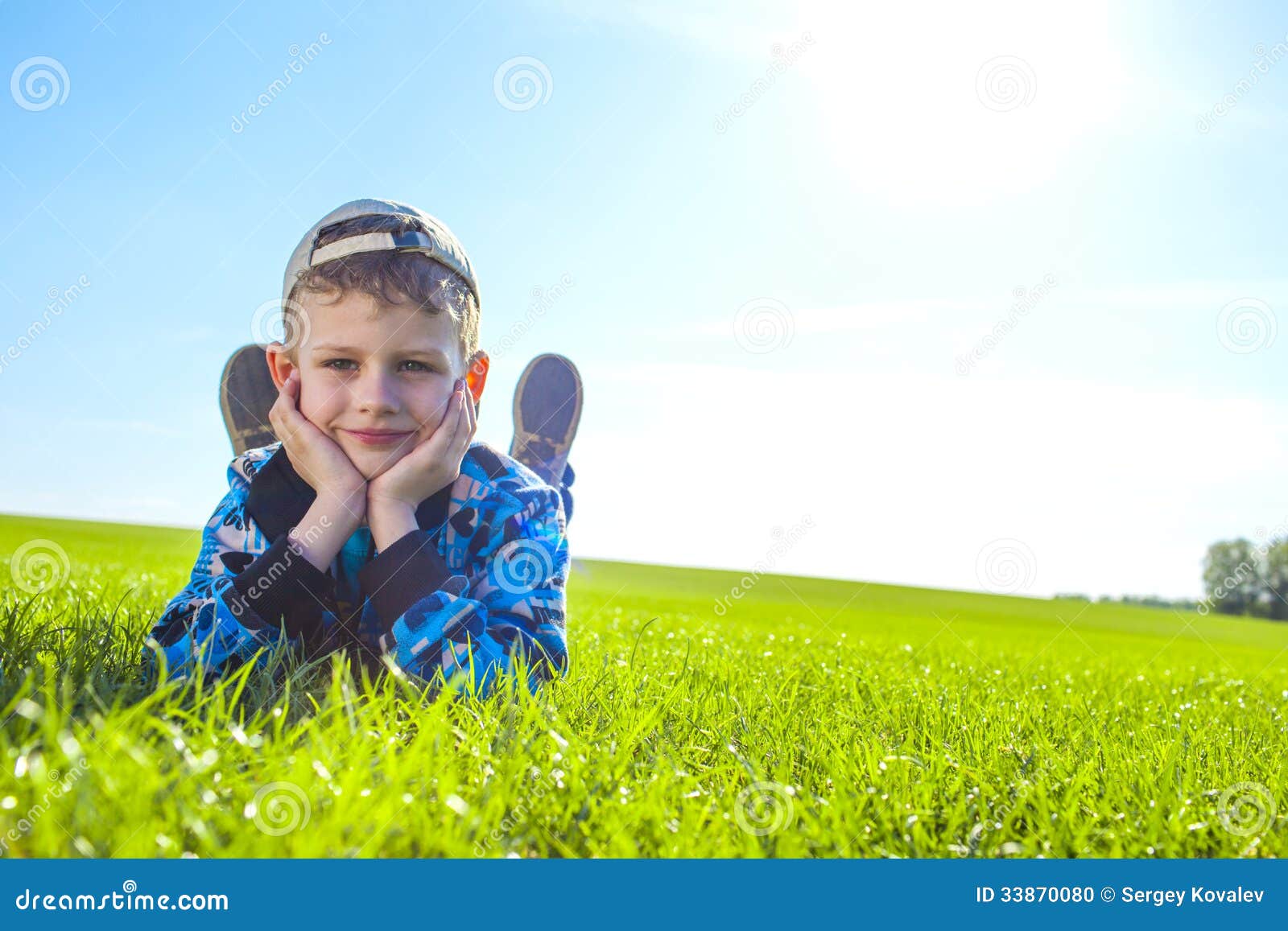 Little boy on meadow stock photo. Image of cheerful, male - 33870080