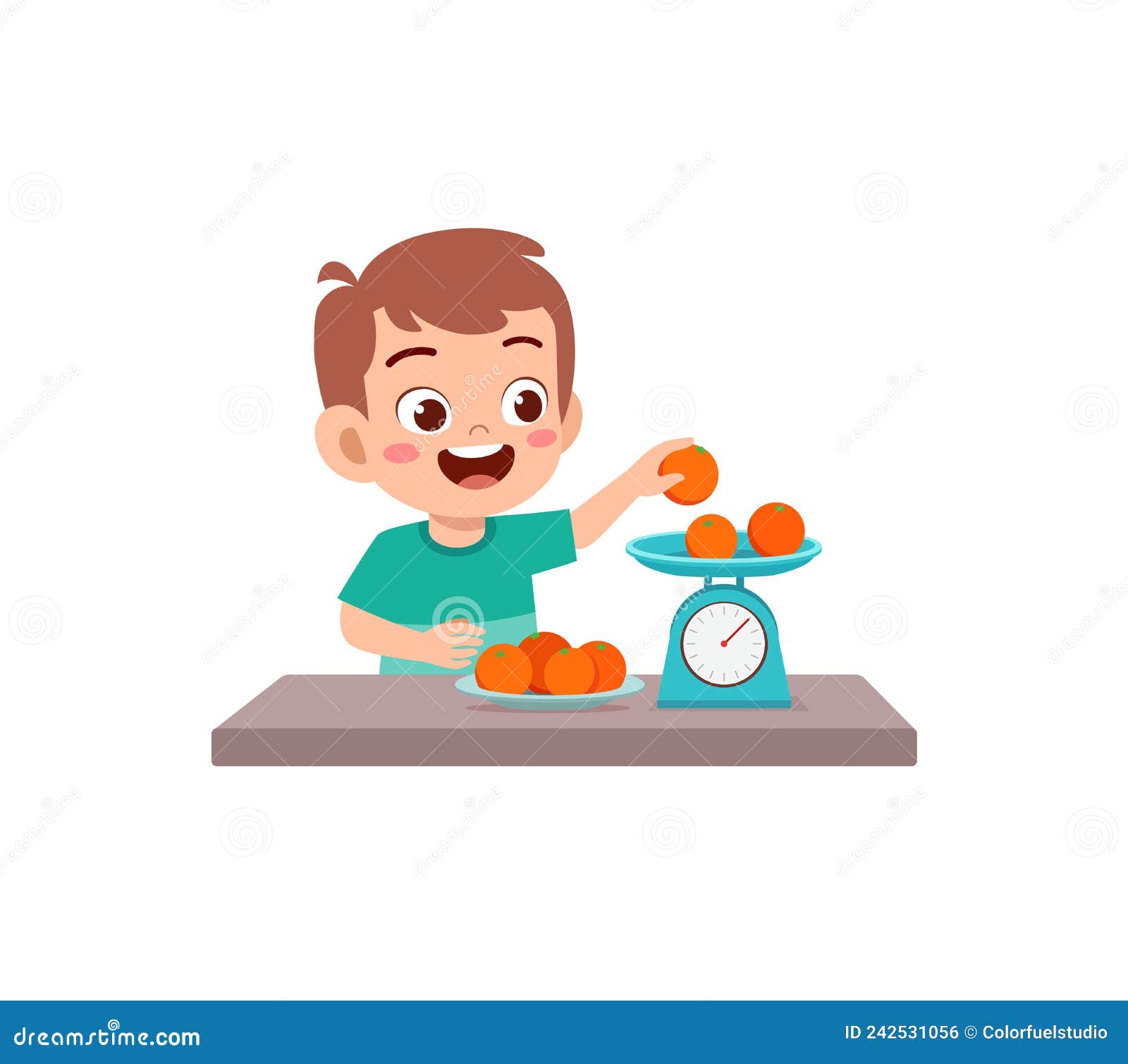 Little Boy Measure Weight of Fruit Using Weighing Scale Stock Vector ...