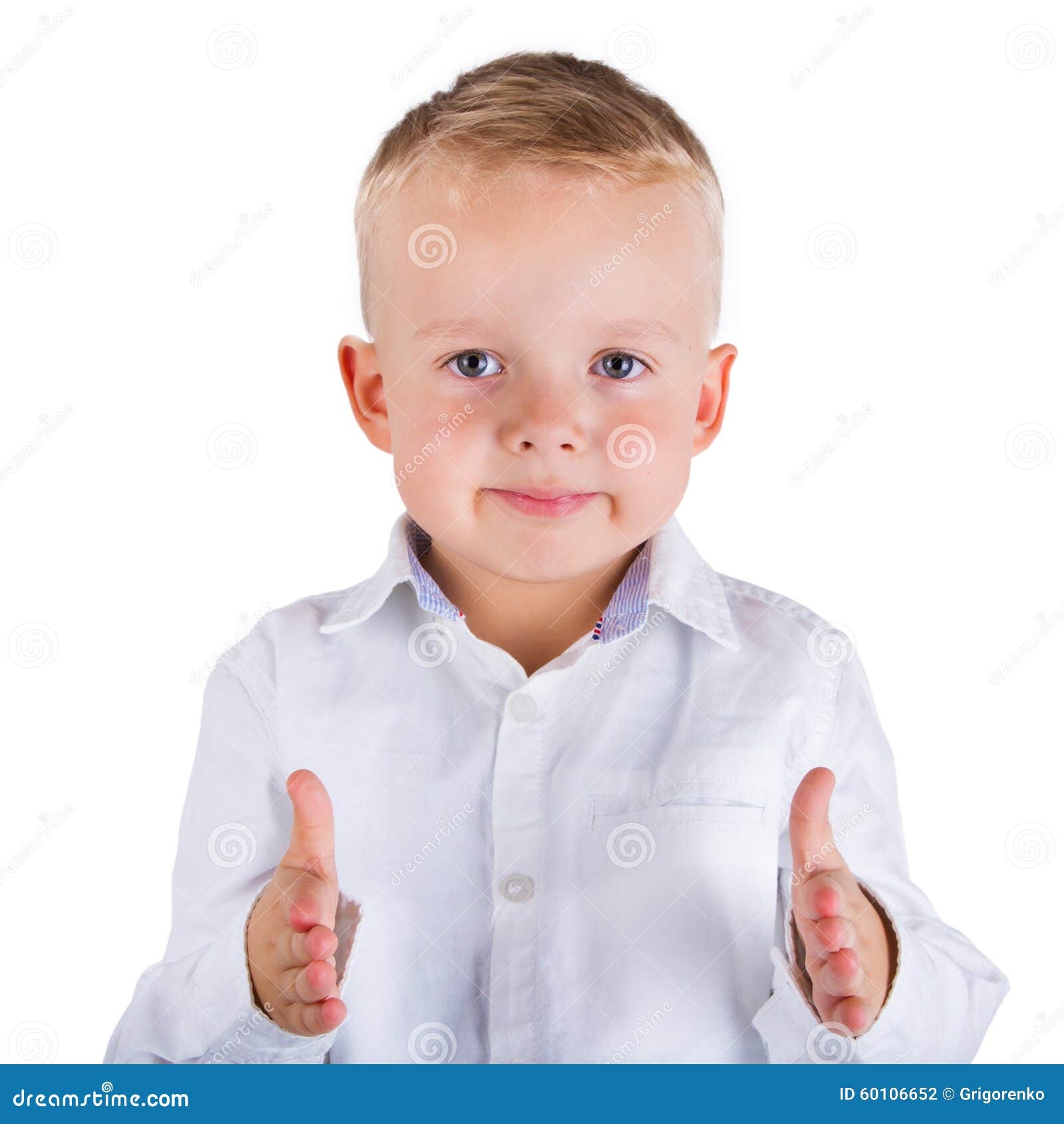 Little Boy Measures Distance between His Hands Stock Photo - Image of ...