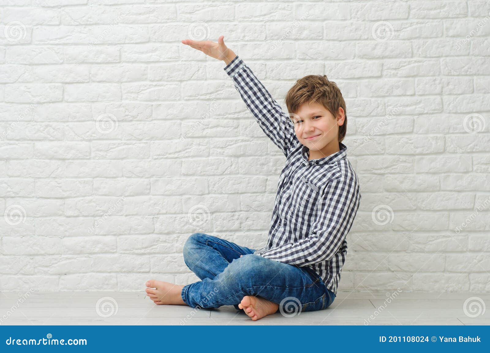 Little Boy Measuring Height Near Light Wall Stock Photo - Image of ...
